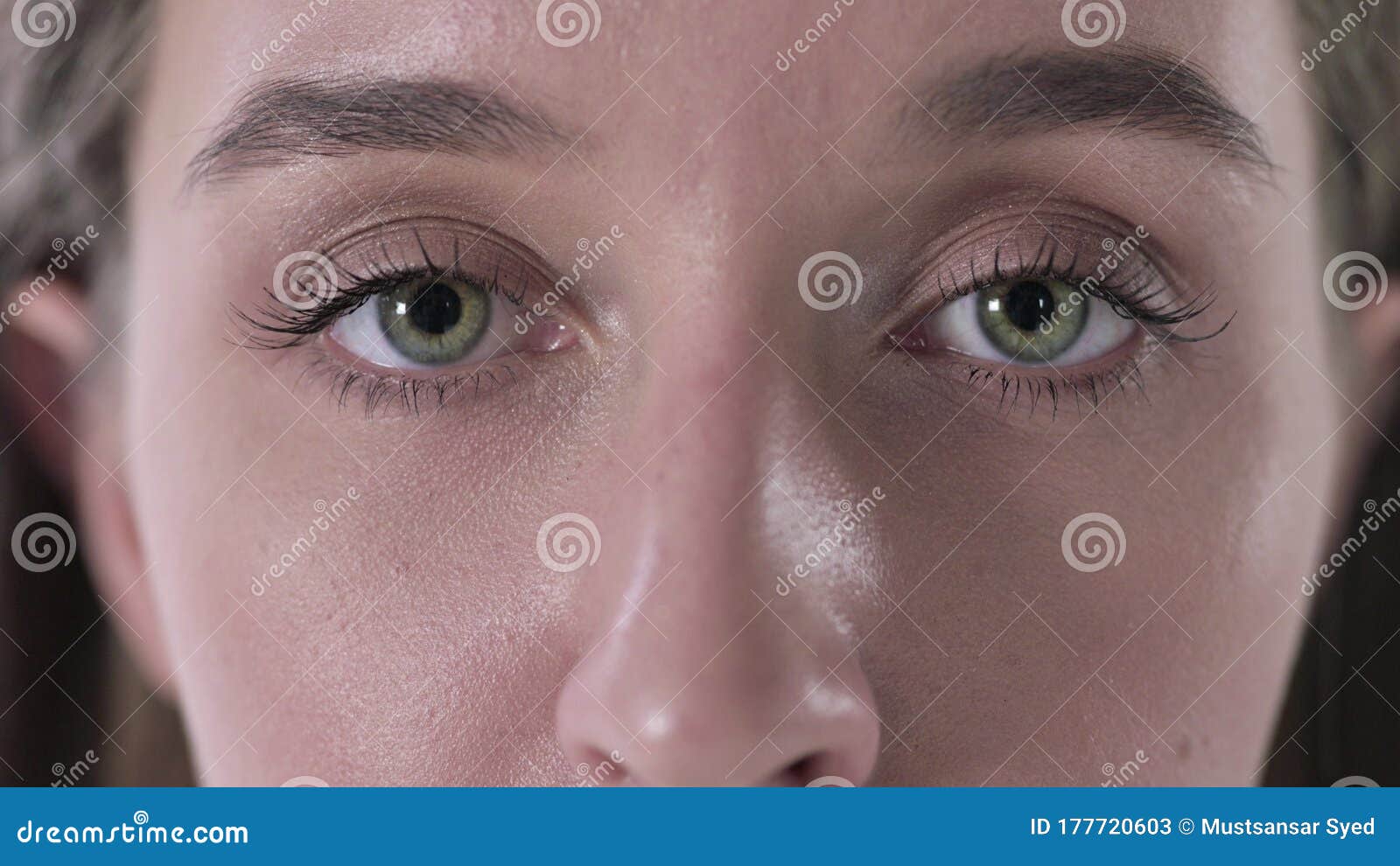 The Close Up of Young Woman Face with Blinking Eyes Stock Image - Image ...
