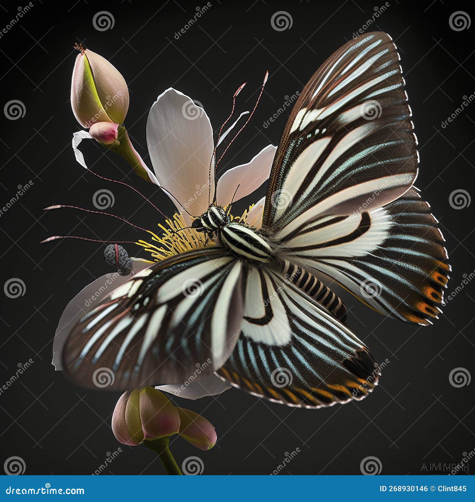 A Close-up of a Zebra Butterfly Hovering Around a Blossom Stock ...