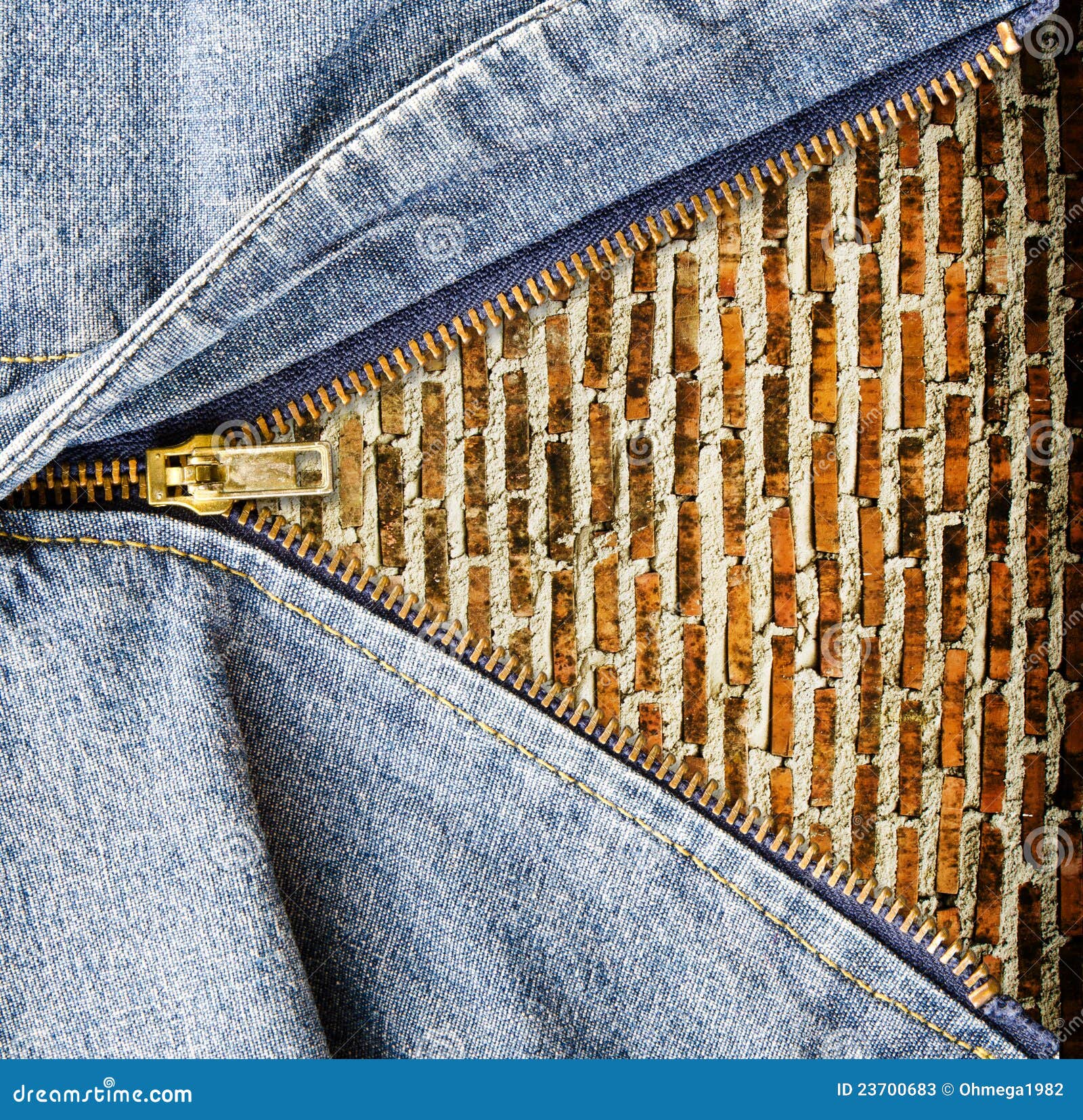 Close Up of Zipper with Grunge Wall in Blue Denim. Stock Image - Image ...