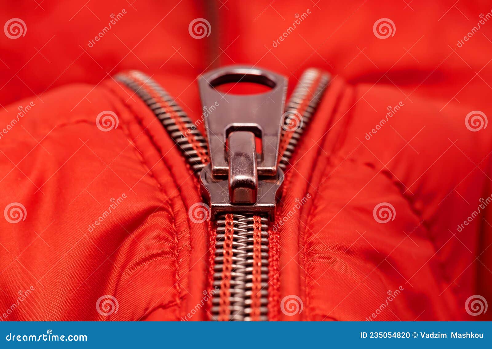 Close-up Zipper on Light Red Clothing, Jacket. Zipper Closure with Lock ...