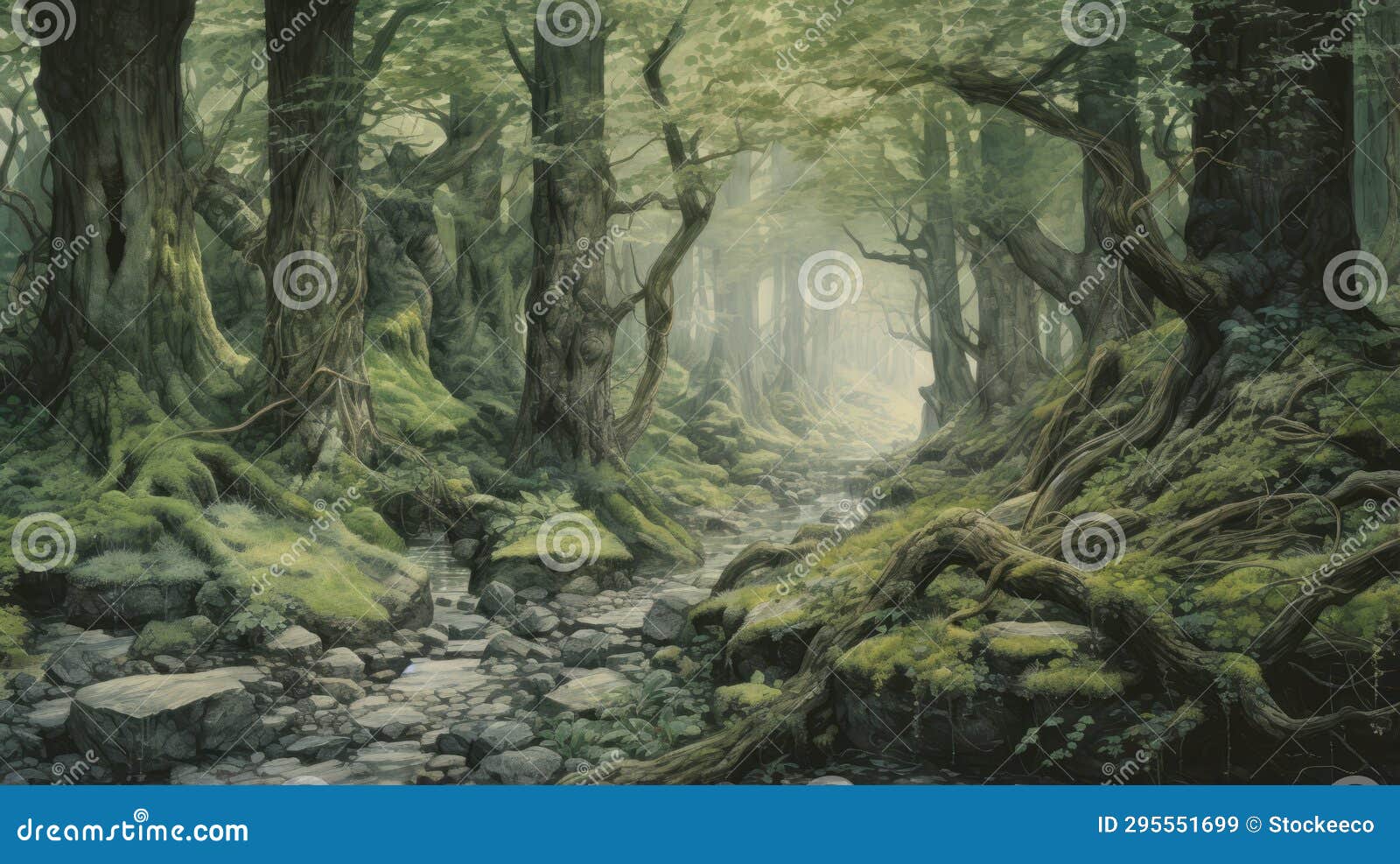 Close View of Alan Lee S Realistic Forest Painting Stock Illustration ...
