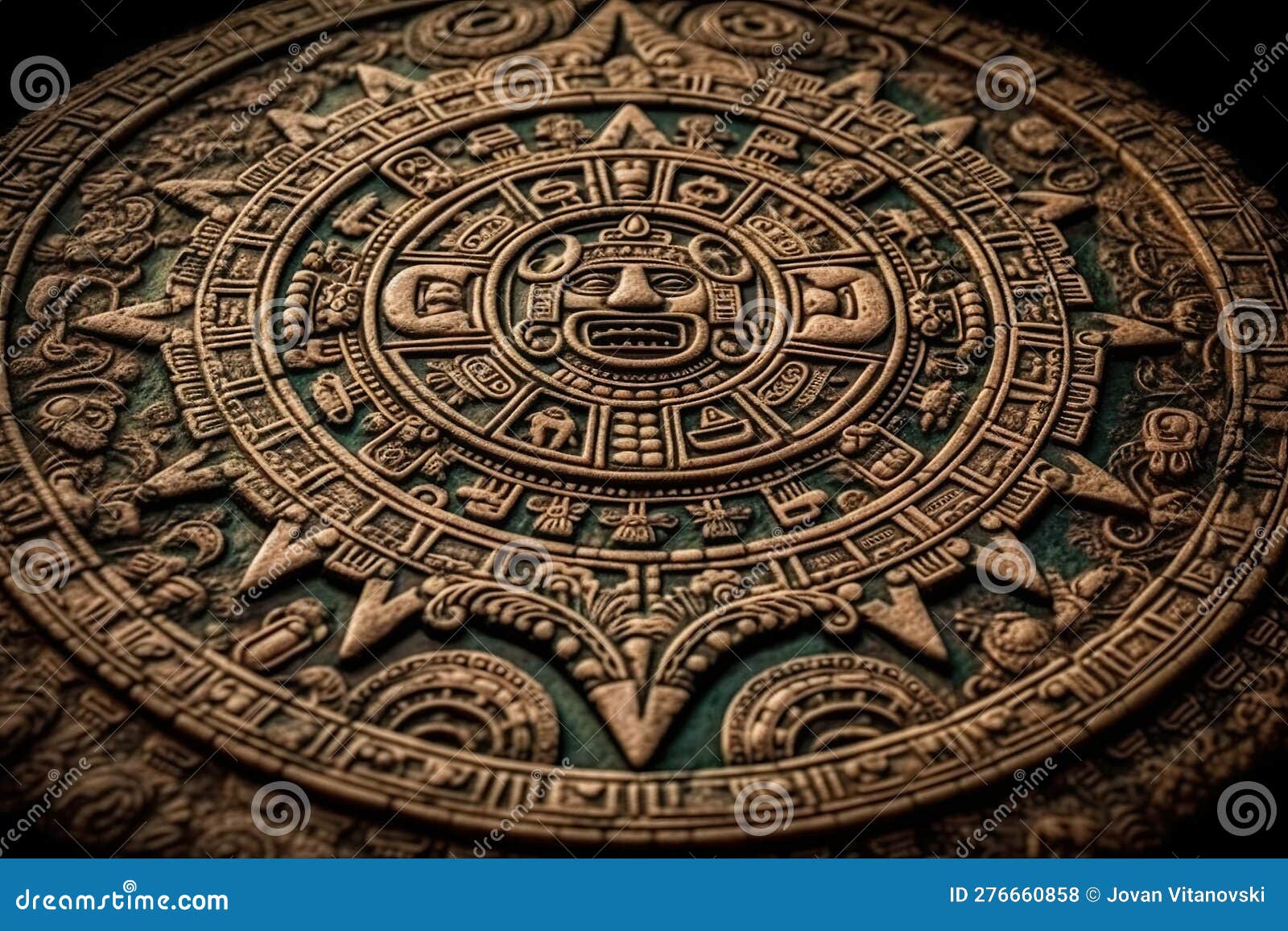 Close View of the Ancient Aztec Mayan Calendar with Round Pattern and ...