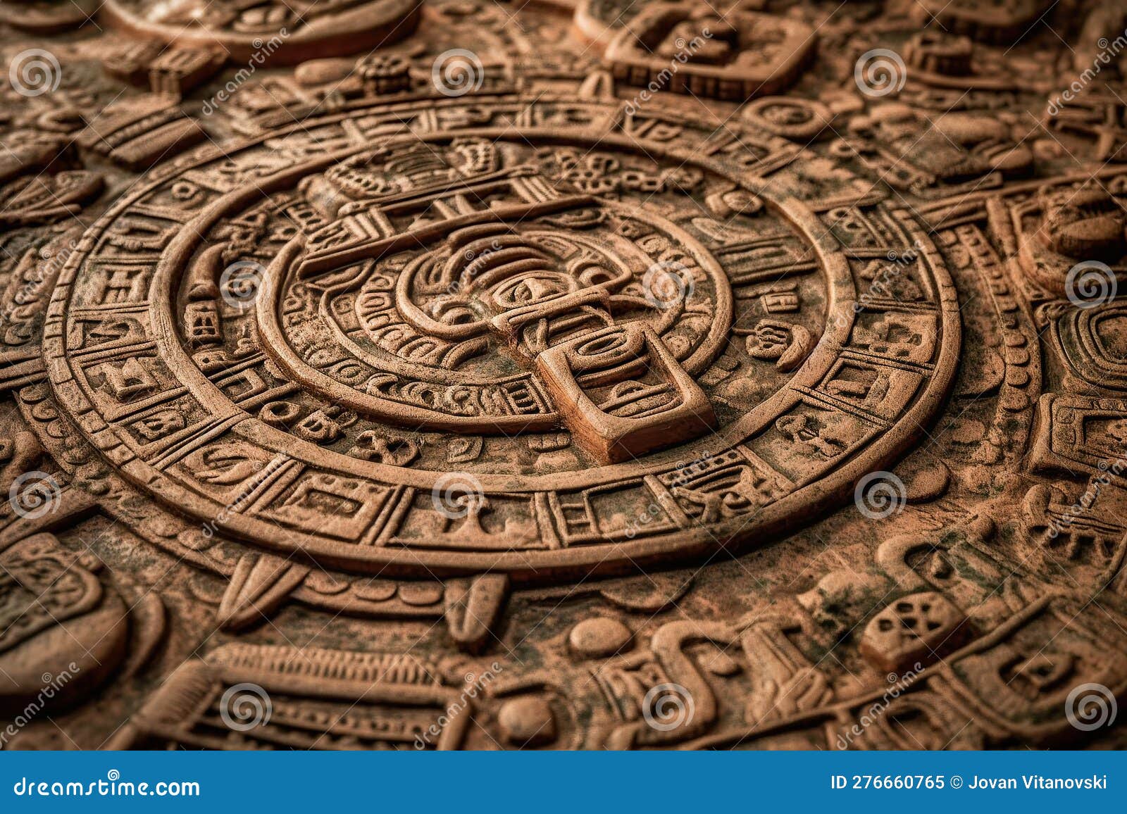 Close View of the Ancient Aztec Mayan Calendar with Round Pattern and ...