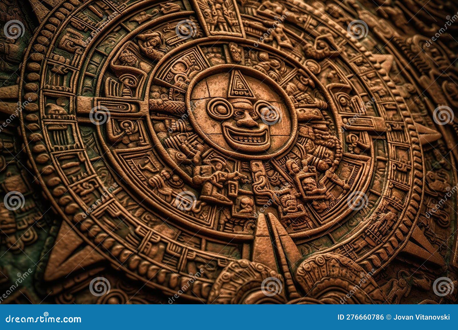 Close View of the Ancient Aztec Mayan Calendar with Round Pattern and ...
