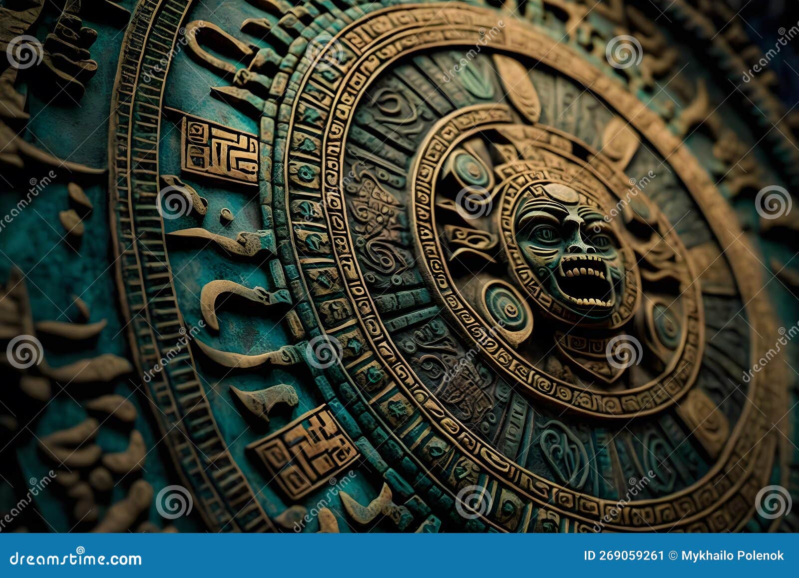 Close View of the Ancient Aztec Mayan Calendar with Round Pattern and ...
