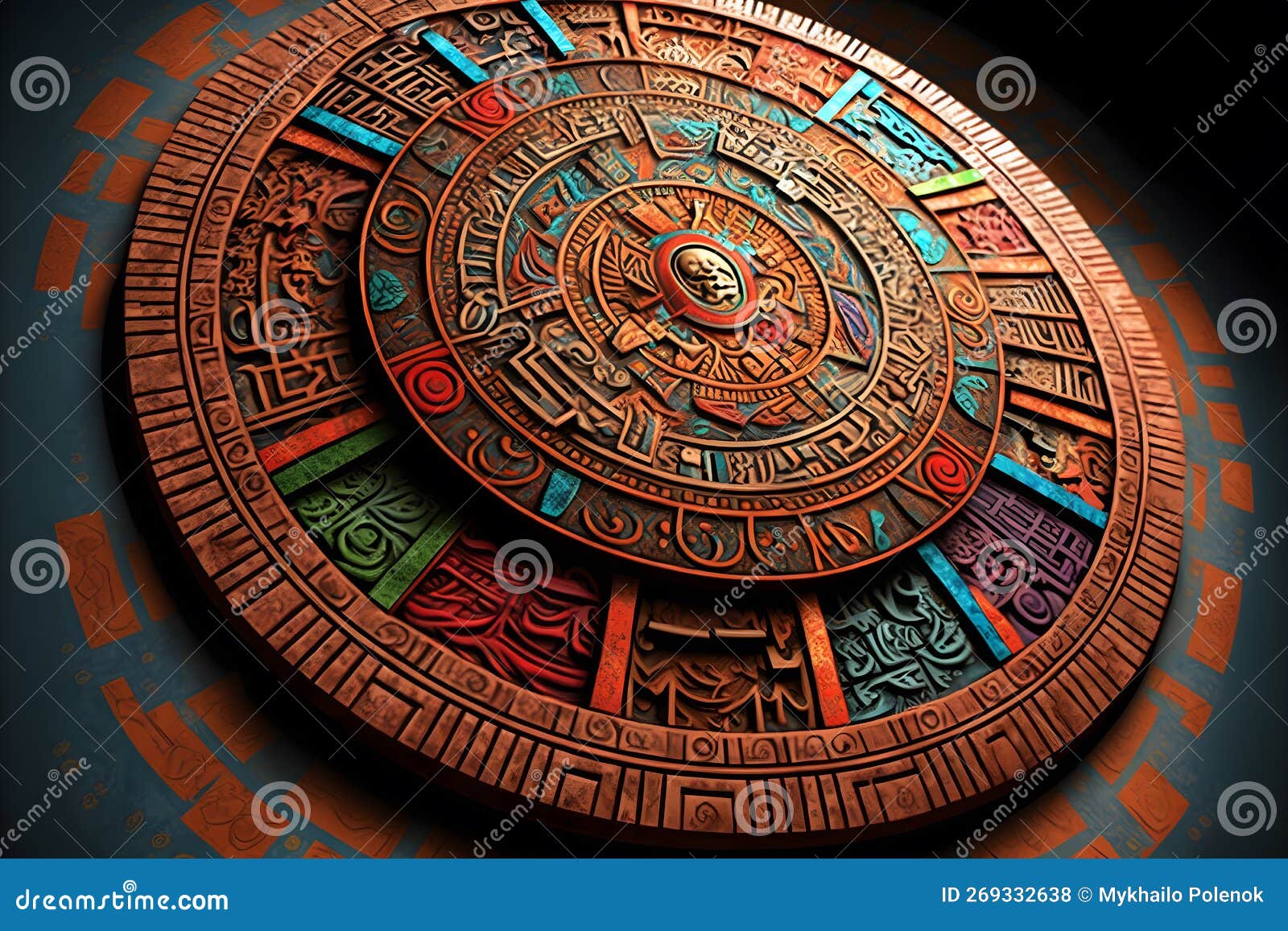 Close View Of The Ancient Aztec Mayan Calendar With Round Pattern And ...