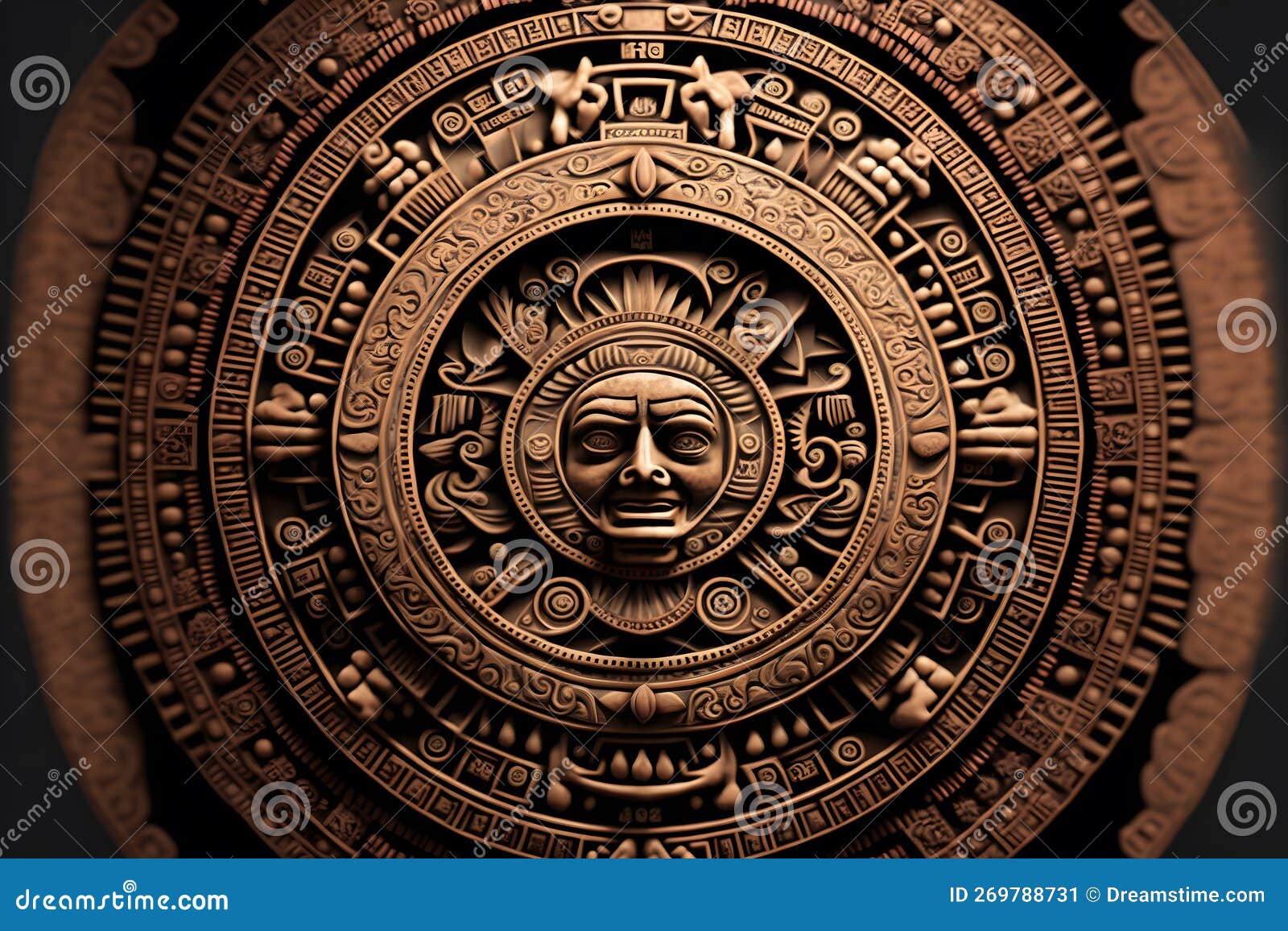 Close View of the Ancient Aztec Mayan Calendar with Round Pattern and ...