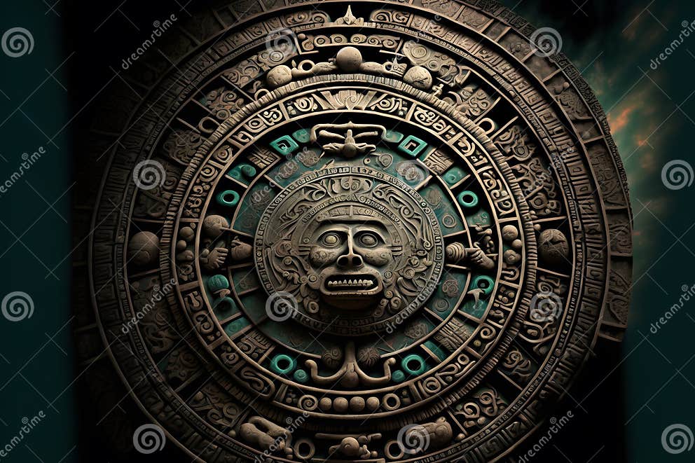 Close View of the Ancient Aztec Mayan Calendar with Round Pattern and ...
