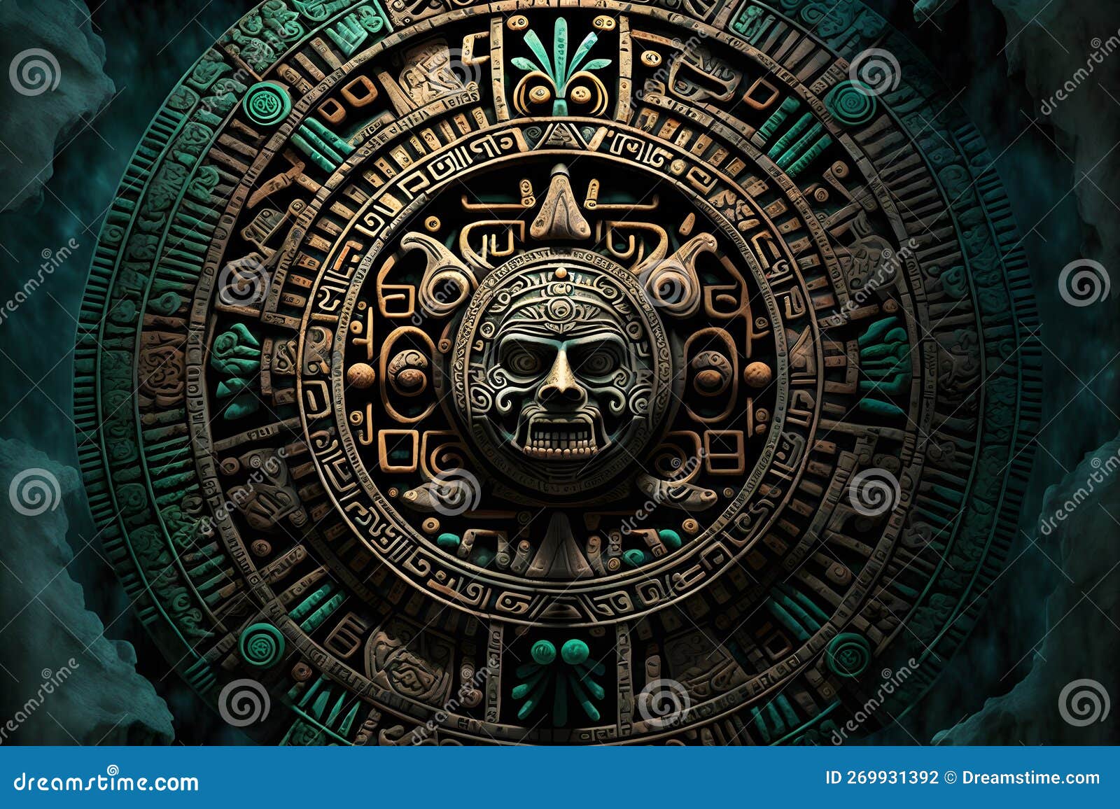 Close View of the Ancient Aztec Mayan Calendar with Round Pattern and ...
