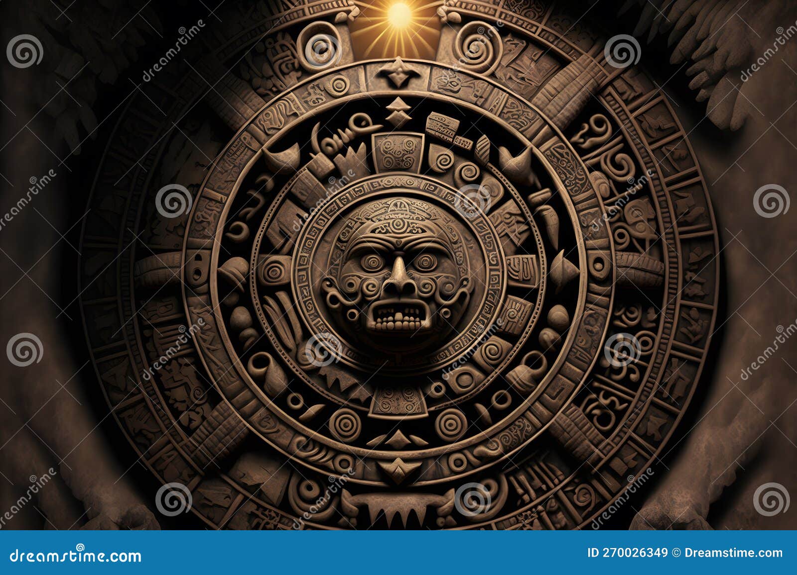 Close View of the Ancient Aztec Mayan Calendar with Round Pattern and ...