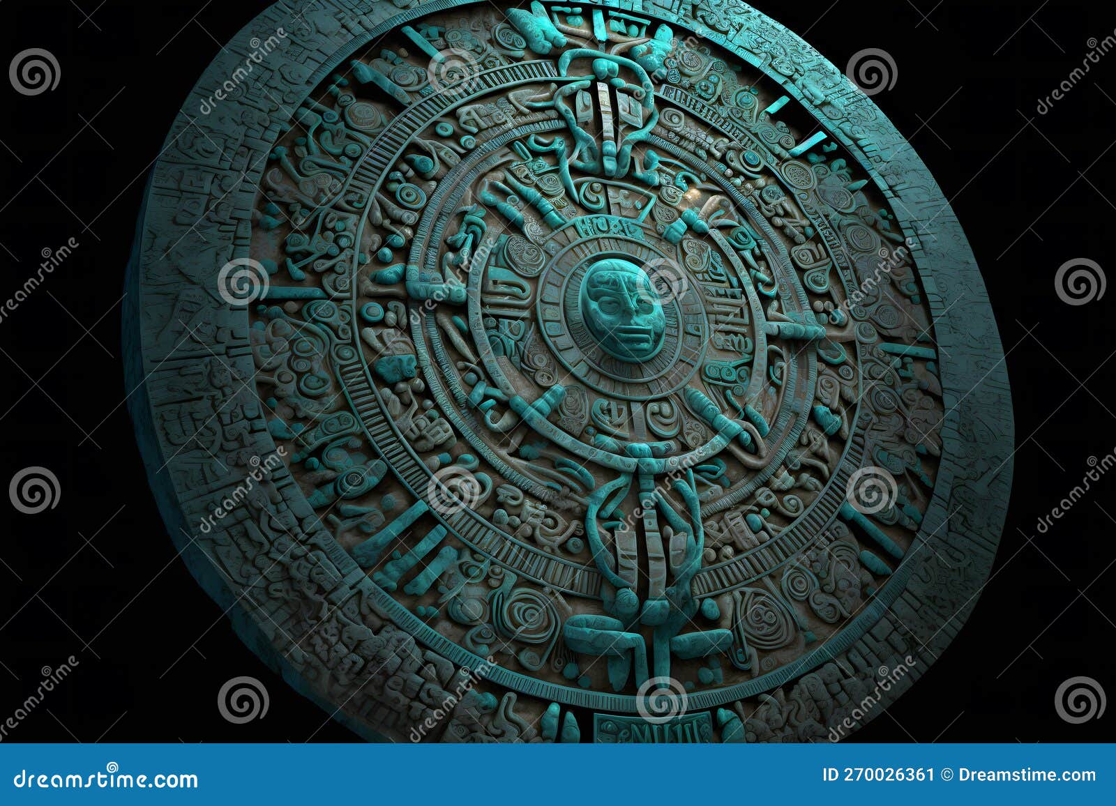 Close View of the Ancient Aztec Mayan Calendar with Round Pattern and ...