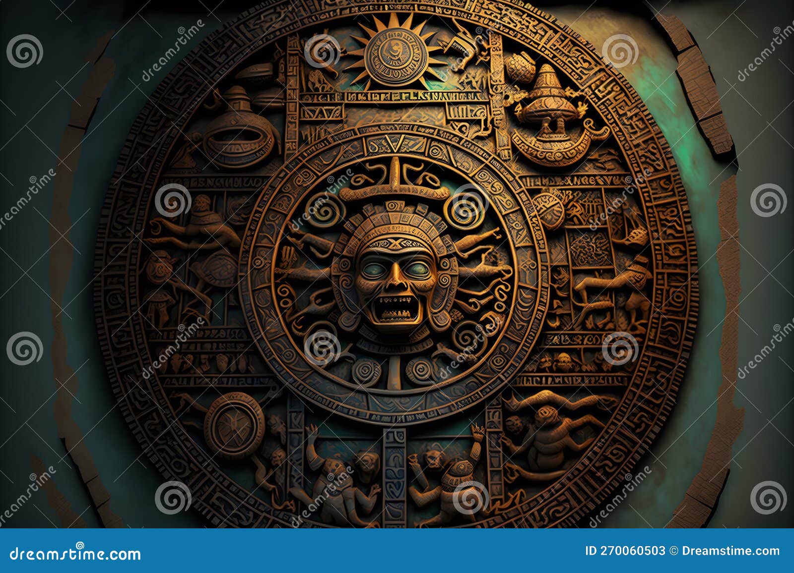 Close View of the Ancient Aztec Mayan Calendar with Round Pattern and ...