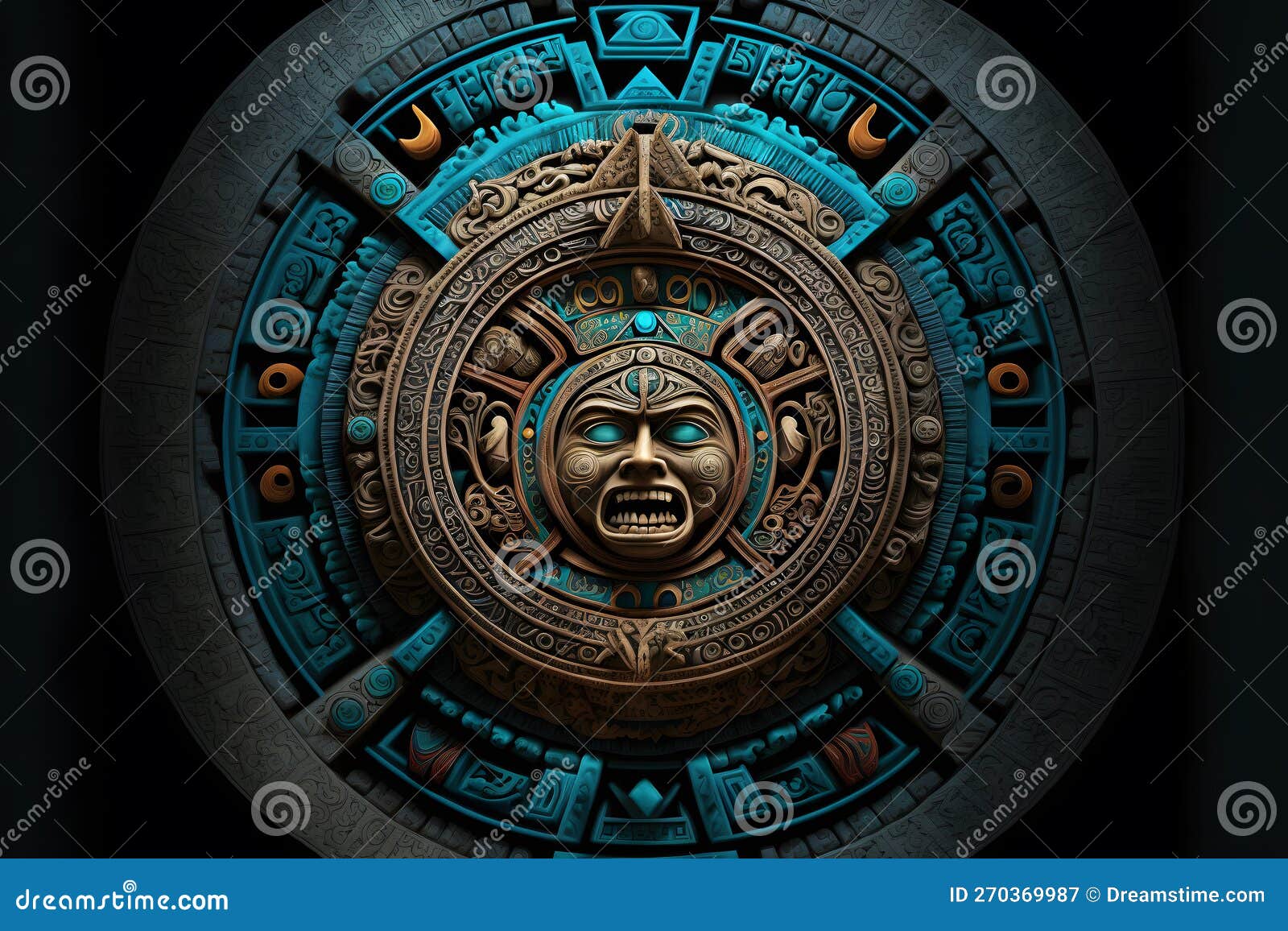 Close View of the Ancient Aztec Mayan Calendar with Round Pattern and ...