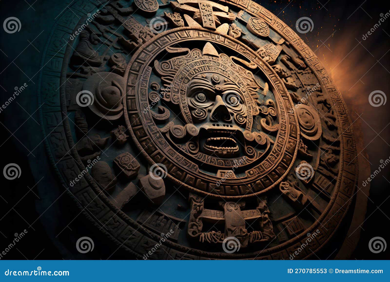 Close View of the Ancient Aztec Mayan Calendar with Round Pattern and ...