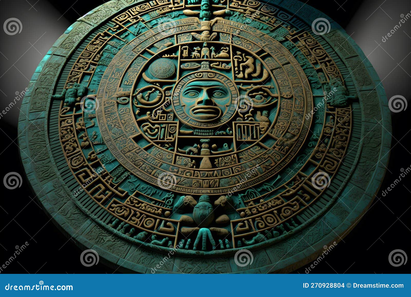 Close View of the Ancient Aztec Mayan Calendar with Round Pattern and ...
