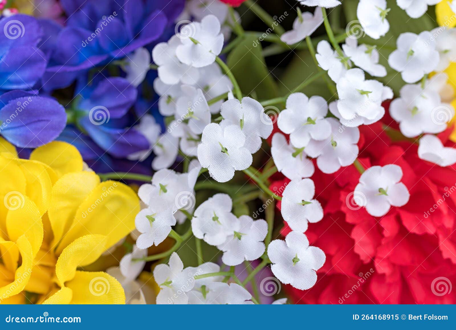 Close View of an Assortment of Artificial Flowers with White Forget Me ...