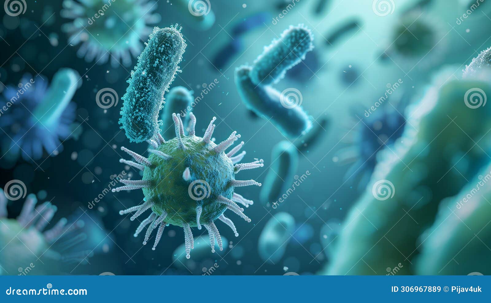 Close View of Bacteria and Virus Cells Under Microscope in Scientific ...
