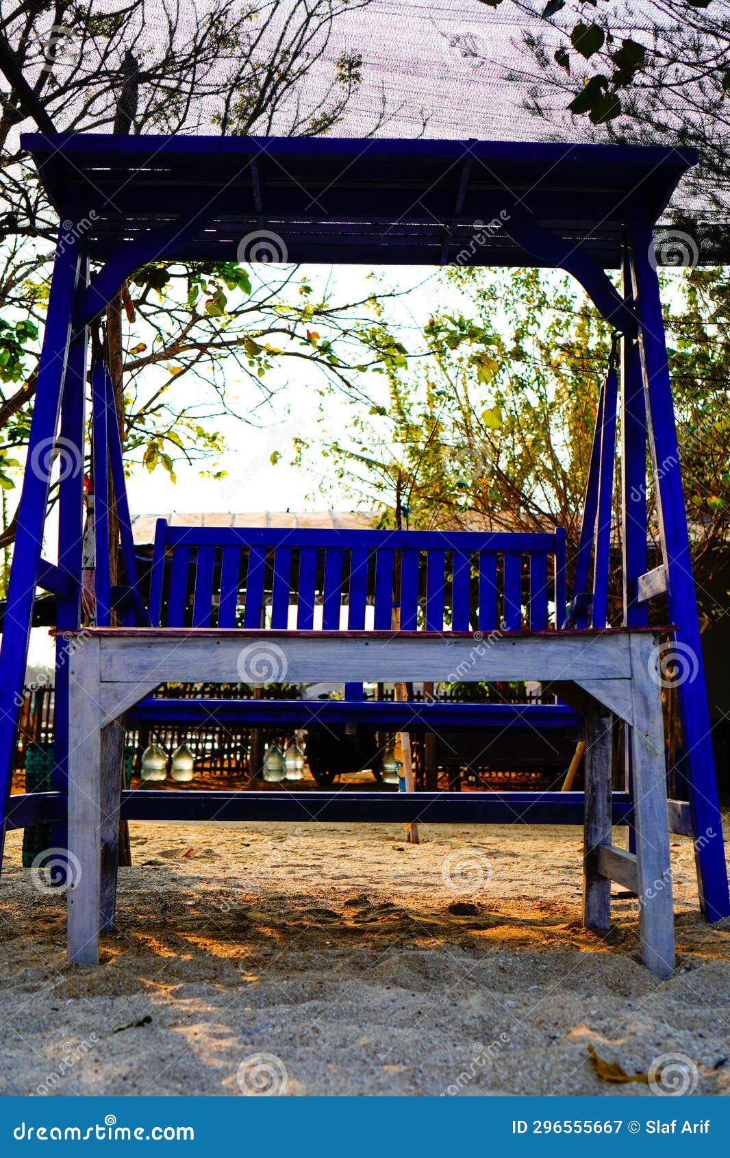 Close-up View of Cafe Benches on the Beach Sand. Stock Image - Image of ...