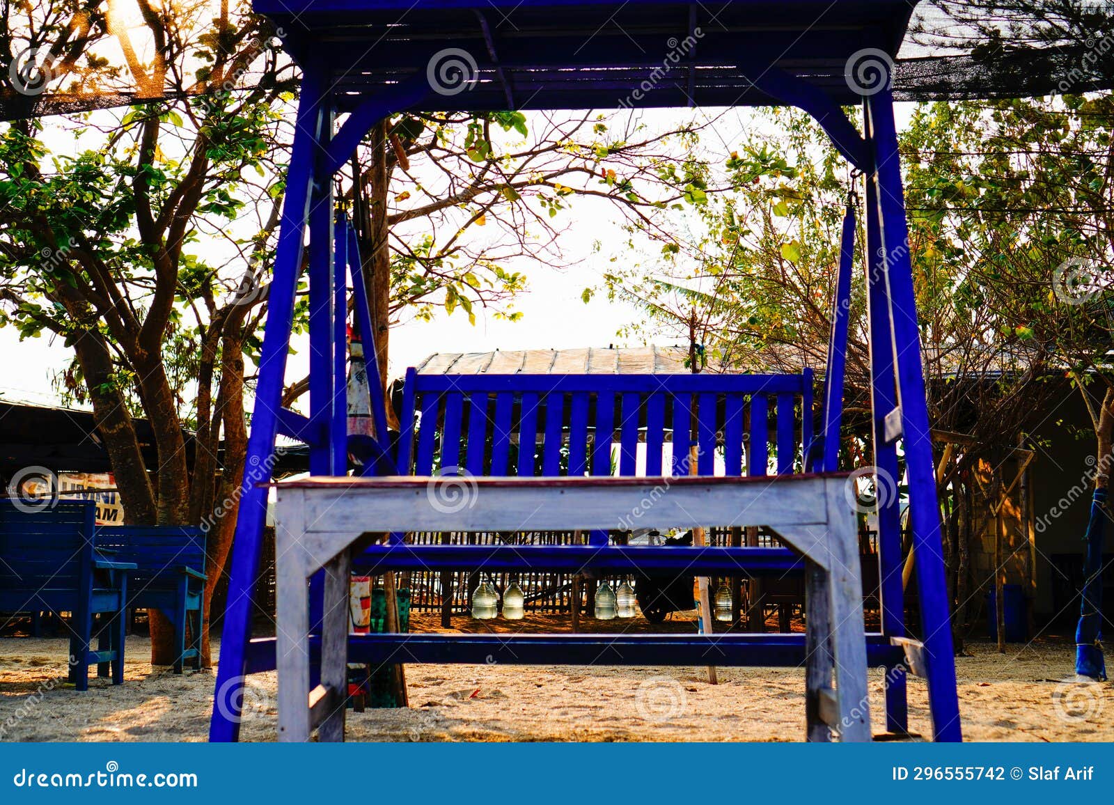 Close-up View of Cafe Benches on the Beach Sand. Stock Photo - Image of ...
