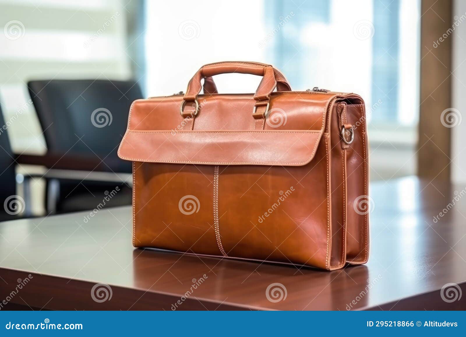 Close View of a Brown Leather Briefcase on a Table Stock Photo - Image ...