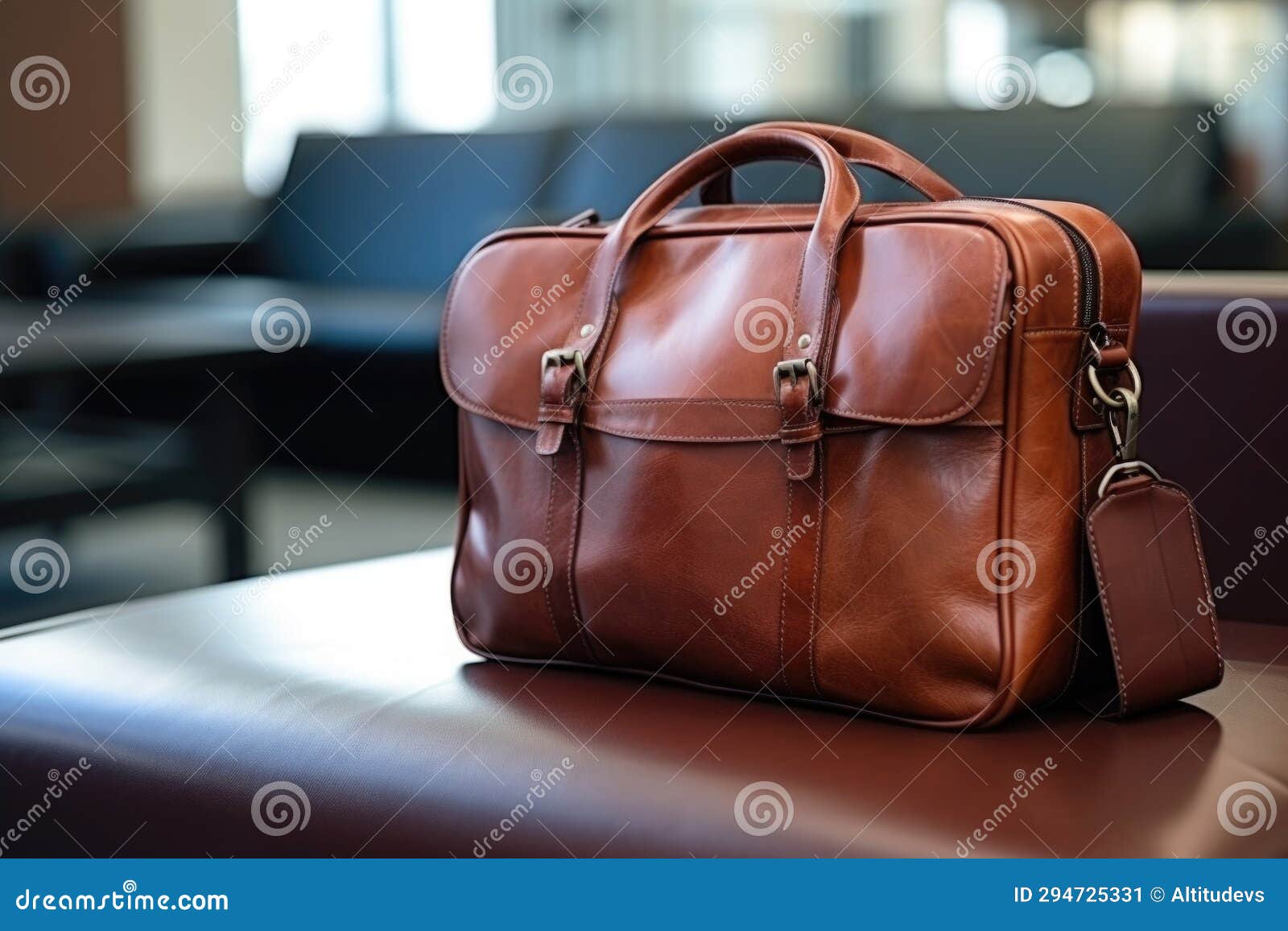 Close View of a Brown Leather Briefcase on a Table Stock Illustration ...