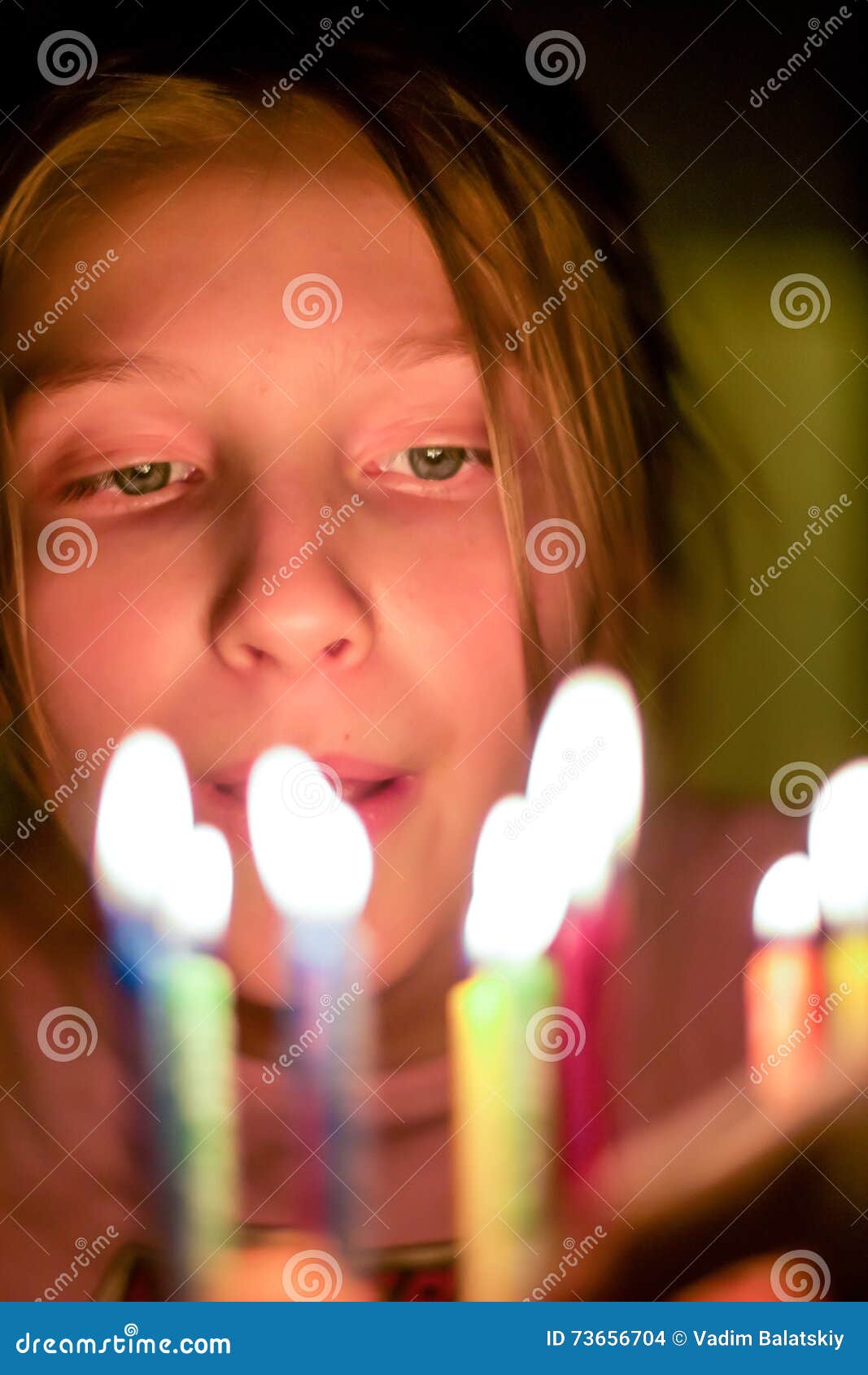 Close View on Child Looking on Candles on the Birthday Cake Stock Photo ...