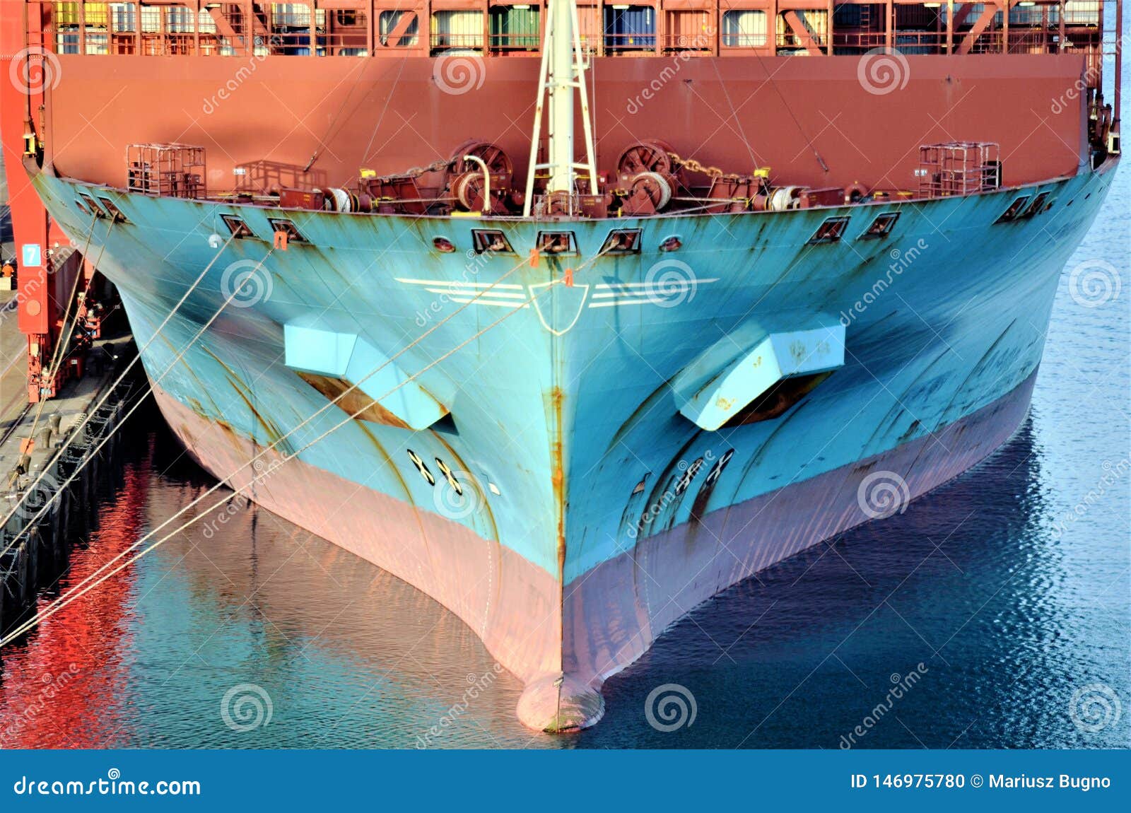 Close View on the Container Ship Bow.. Stock Photo - Image of assisting ...