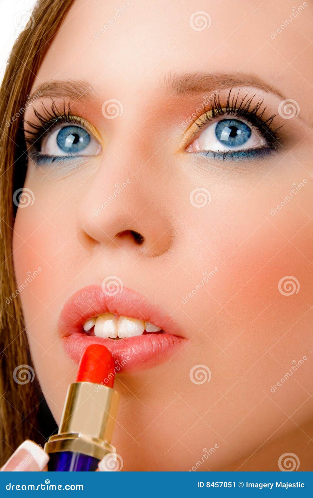 Close View of Female Applying Lipstick Stock Image - Image of cosmetics ...