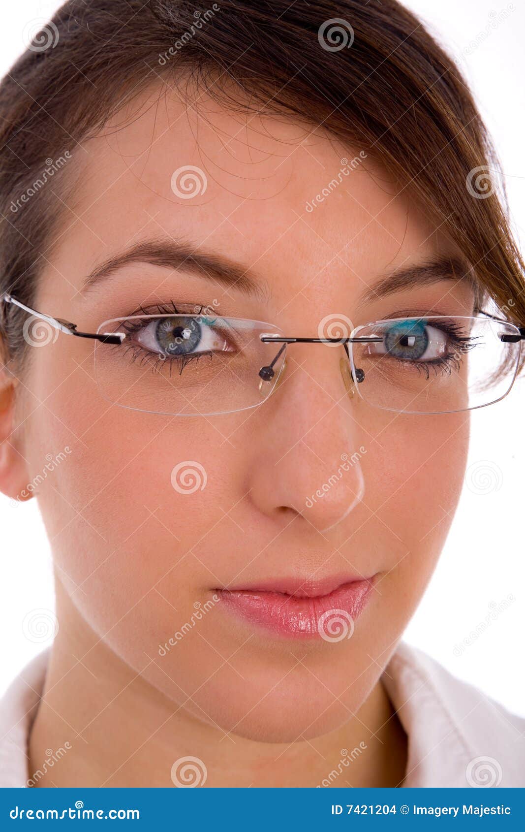 Close View of Female Face with Eyewear Stock Photo - Image of isolated ...