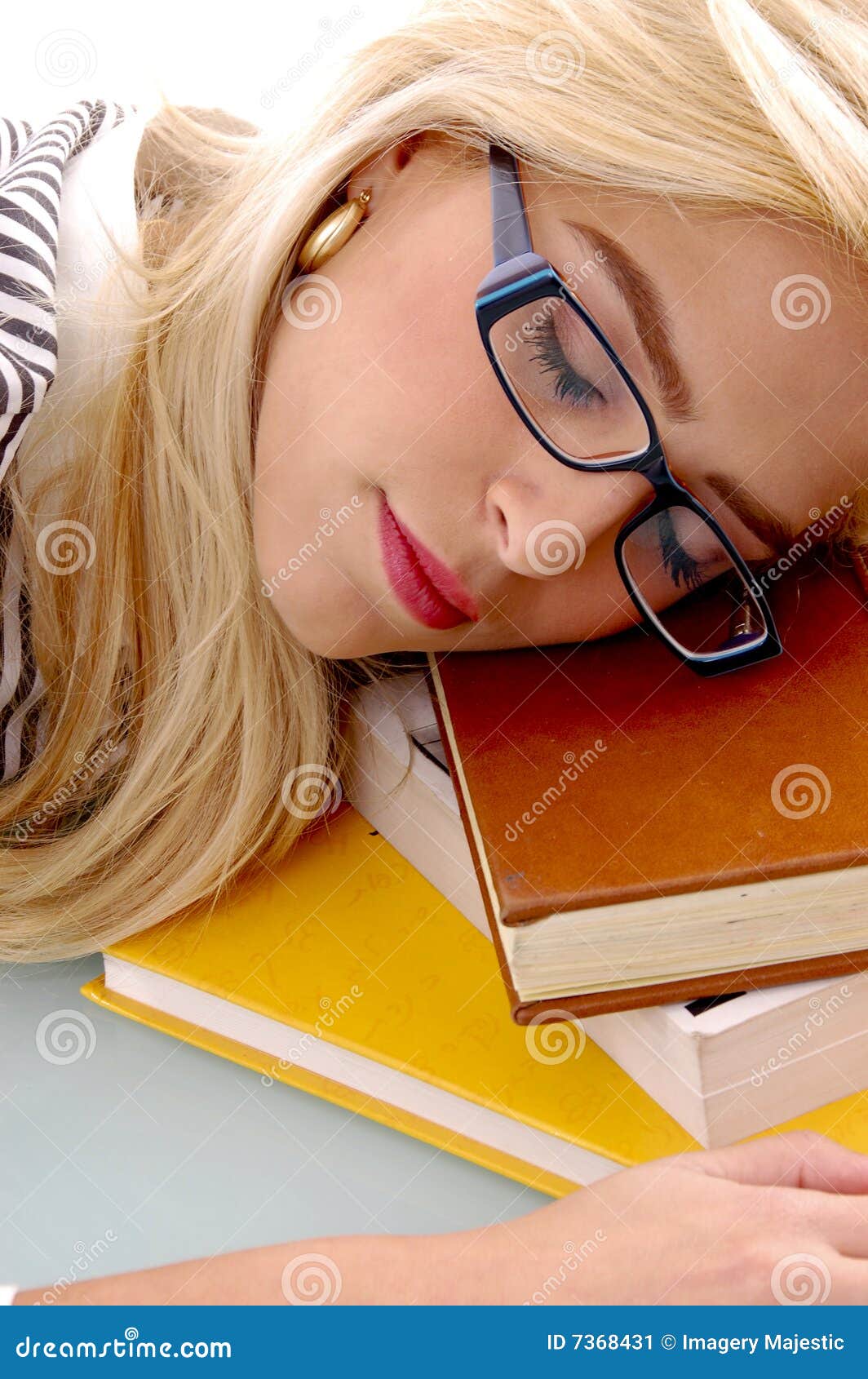 Close View of Female Sleeping on Books Stock Image - Image of female ...