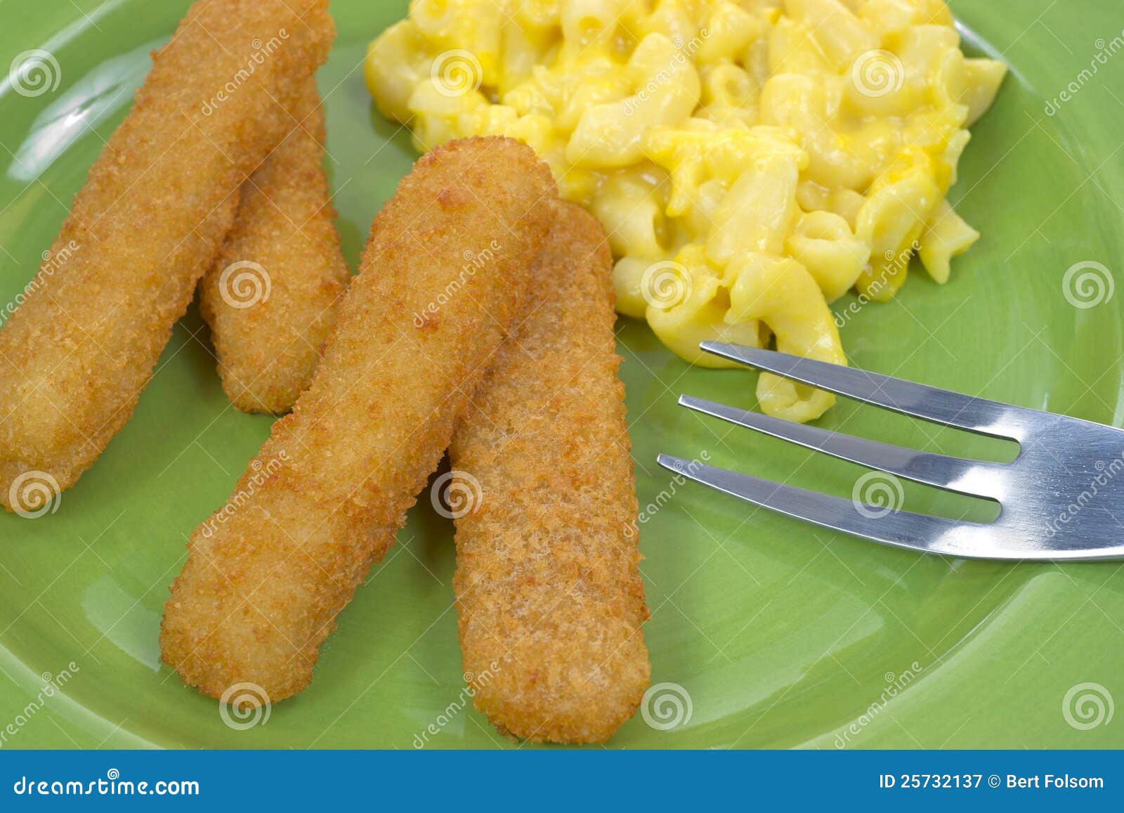 Close View Fish Sticks with Macaroni and Cheese Stock Image - Image of ...