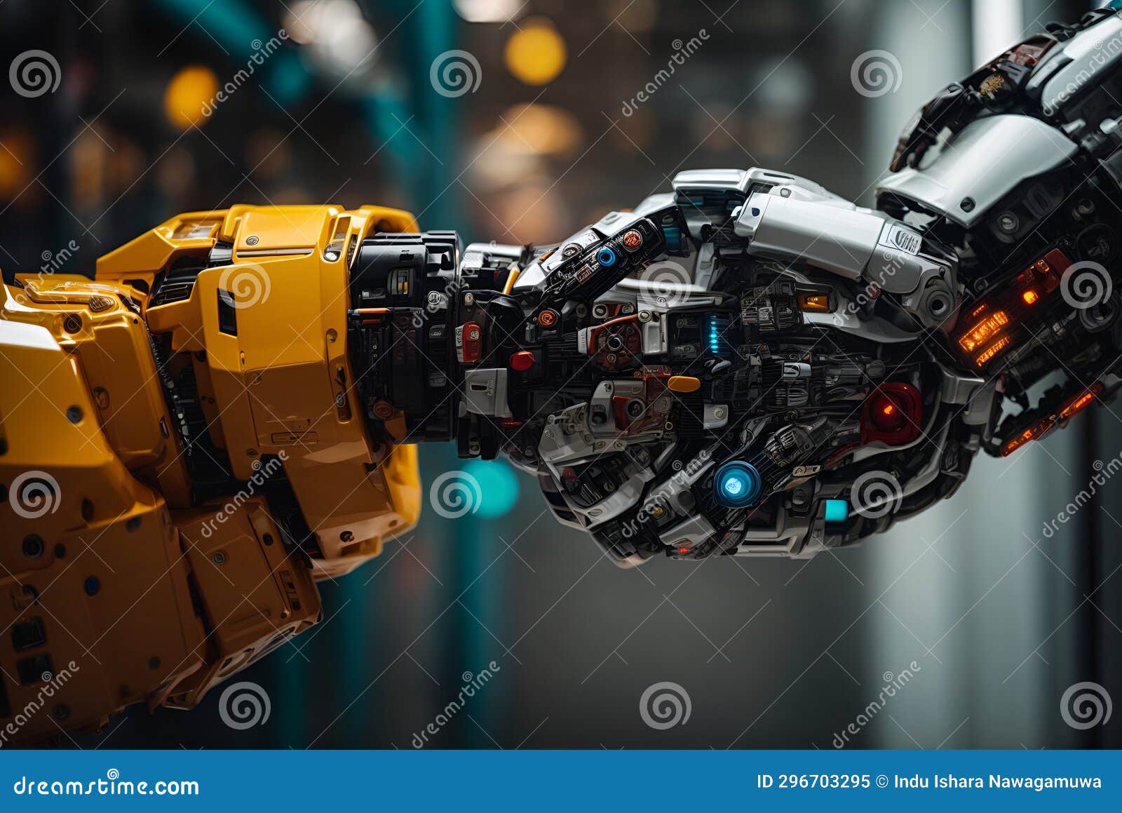 Close View of the Hand Shaking Two Robot Hands Stock Illustration ...