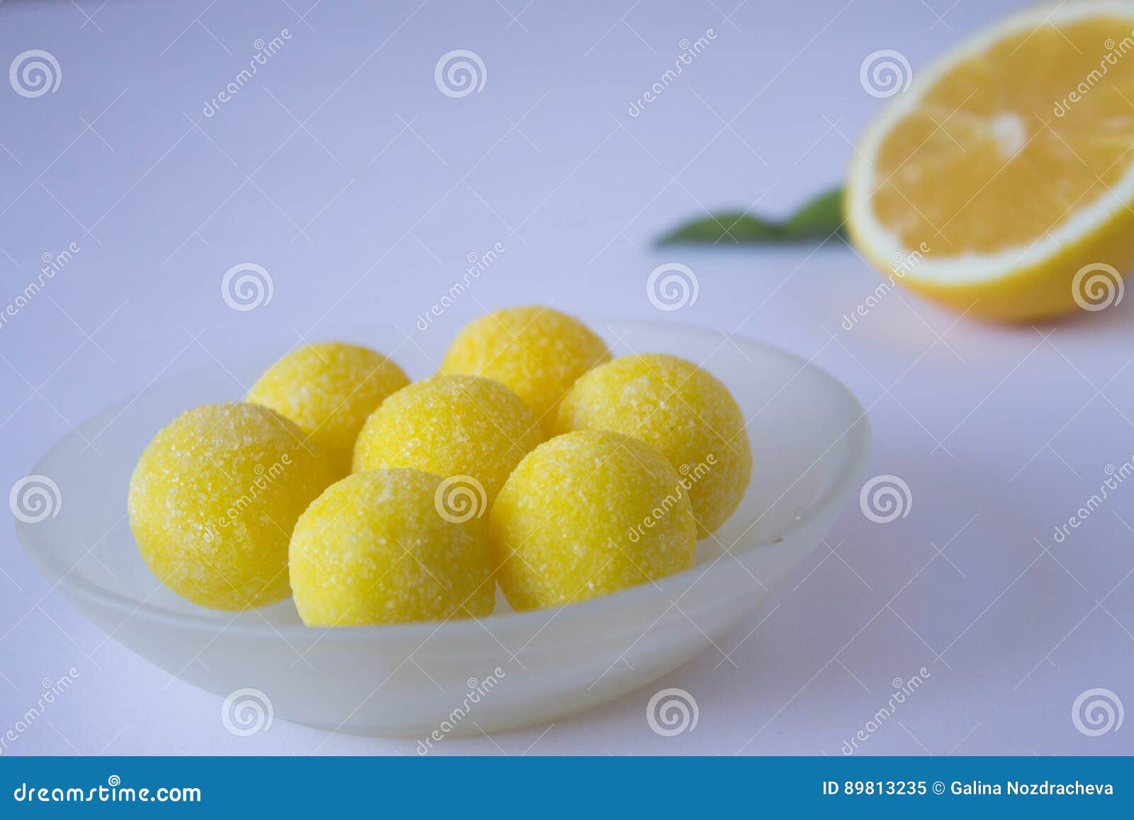 Close View of Lemon Candy in a Decorative Dish and Lemon Stock Image ...