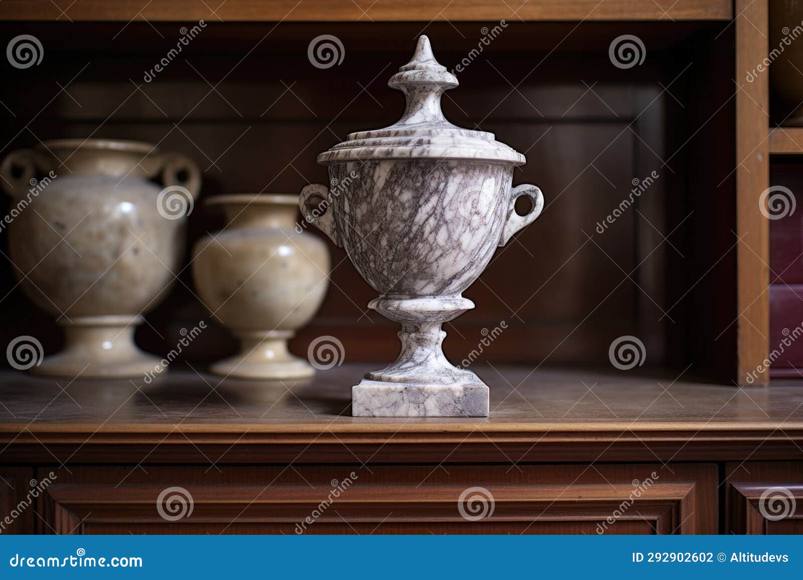 A Close View of a Marble Urn on a Wooden Shelf Stock Photo - Image of ...