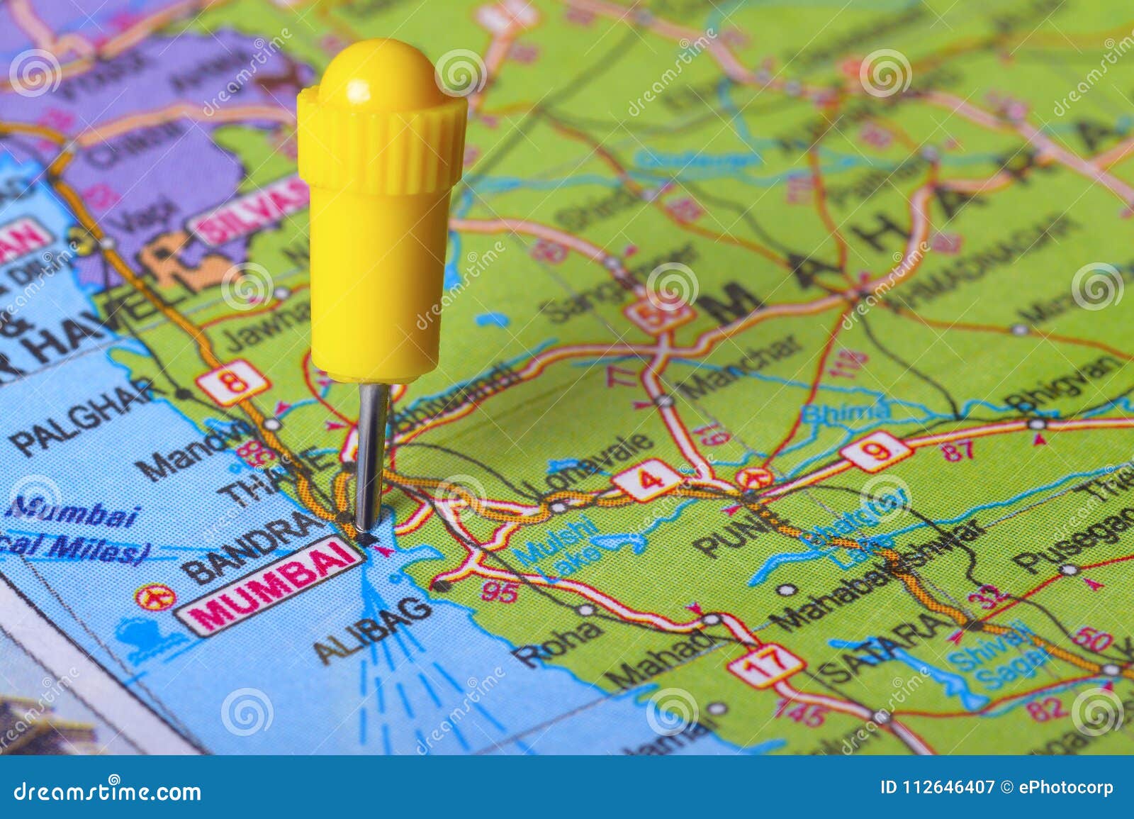 Pushpin Pointing To Mumbai on a Map of India Stock Image - Image of ...