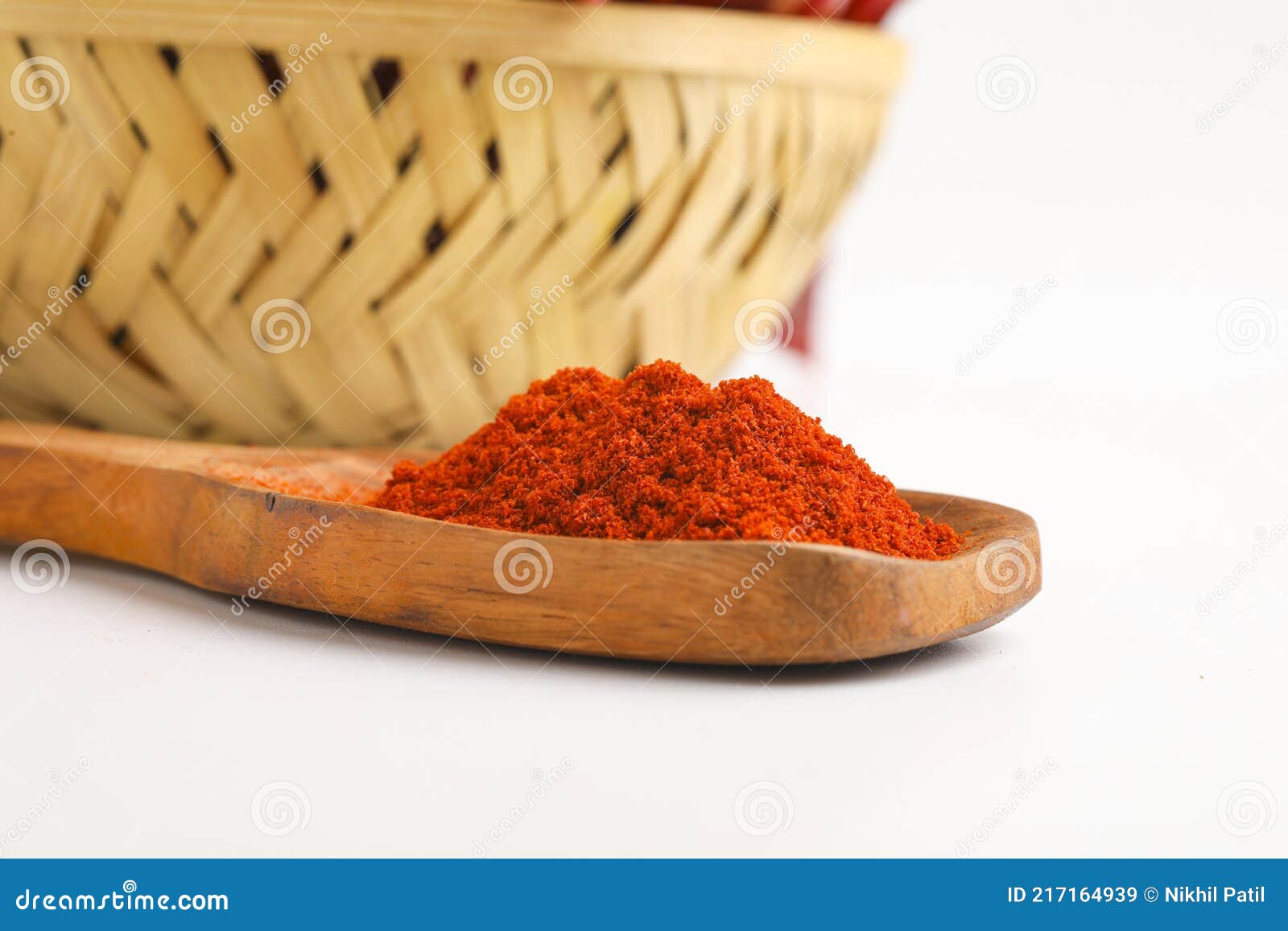 Close View of Red Chilli Powder in Wooden Spoon on White Background ...