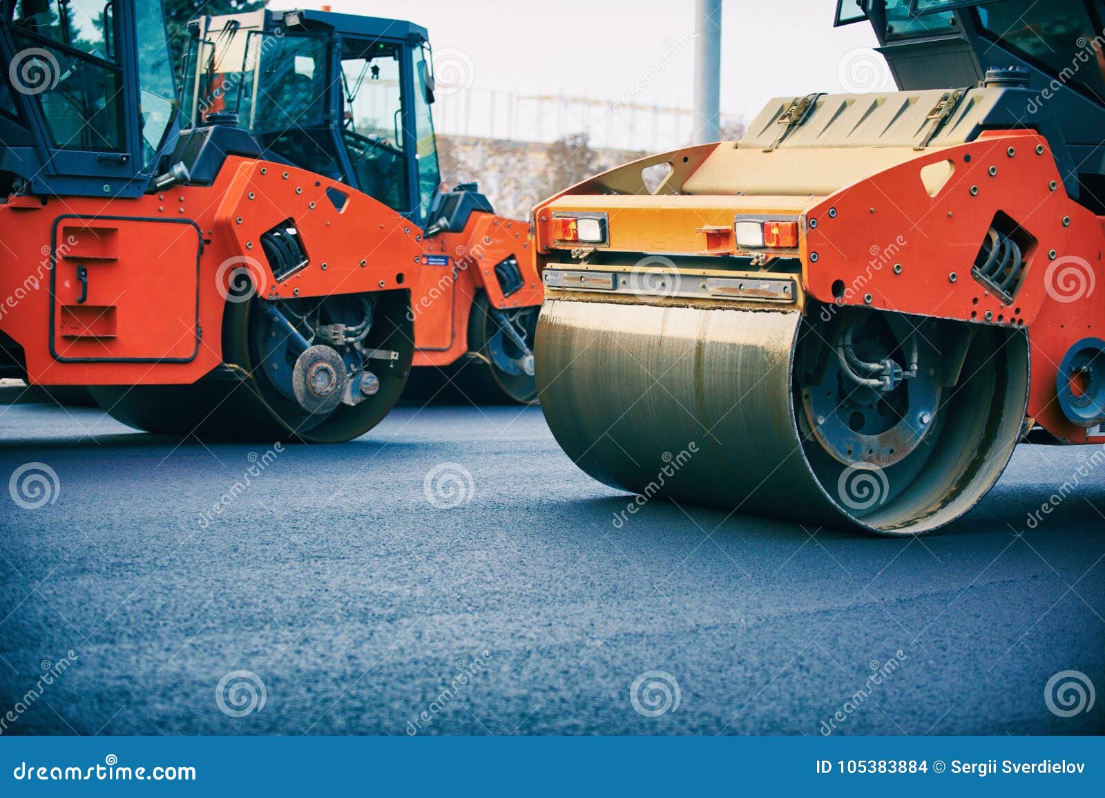 Road Roller Working on the New Road Construction Site Stock Photo ...