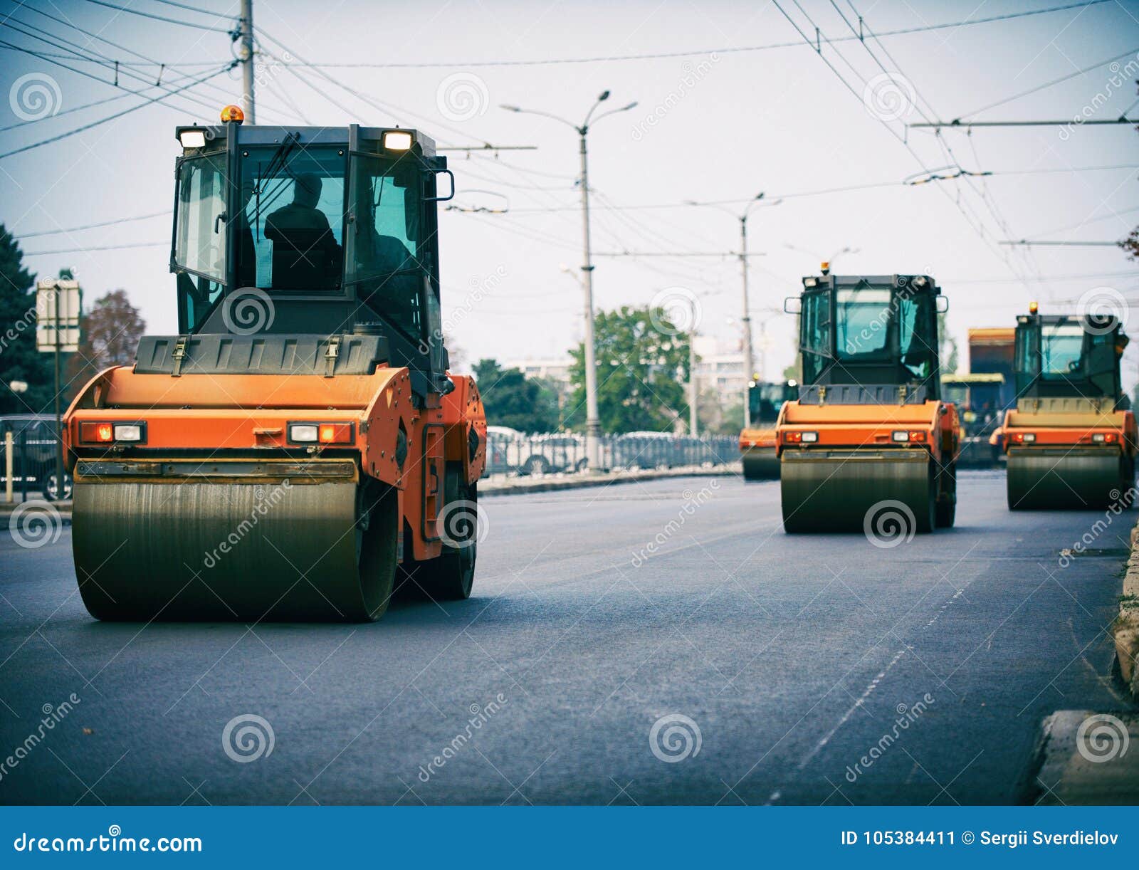 Road Roller Working on the New Road Construction Site Stock Image ...
