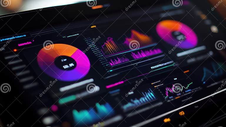 A Close View of a Touchscreen Interface Displaying Data Analytics in Realtime with Colorful ...