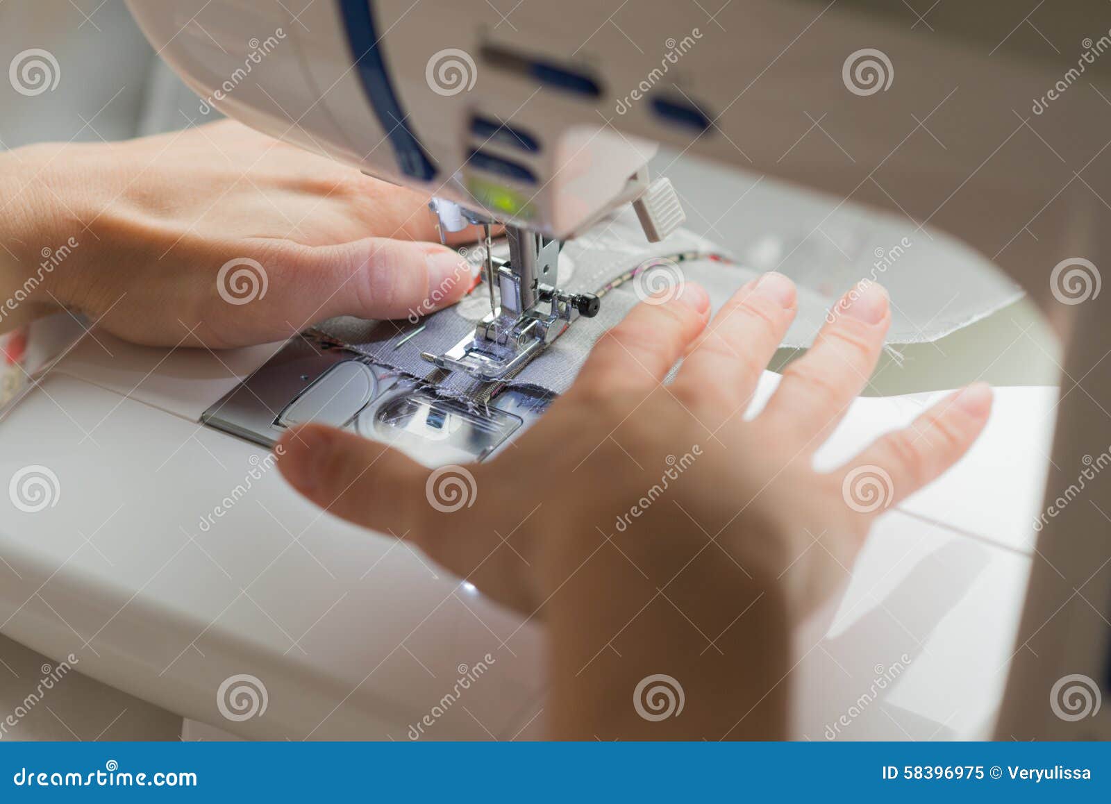 Close Woman Hands Sewing on Sewing Machine Stock Image - Image of ...