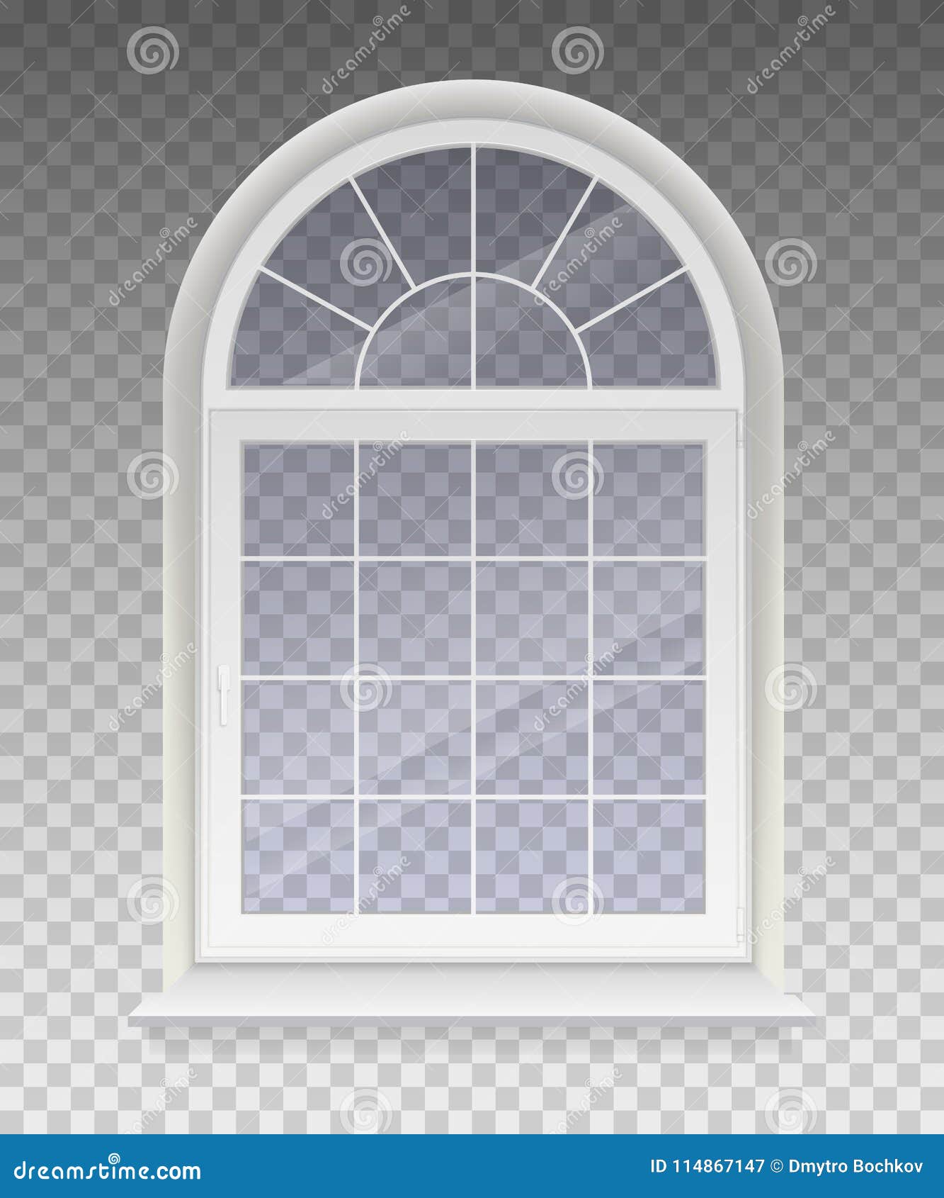 Closed Arched Window with Transparent Glass in a White Frame. Isolated ...