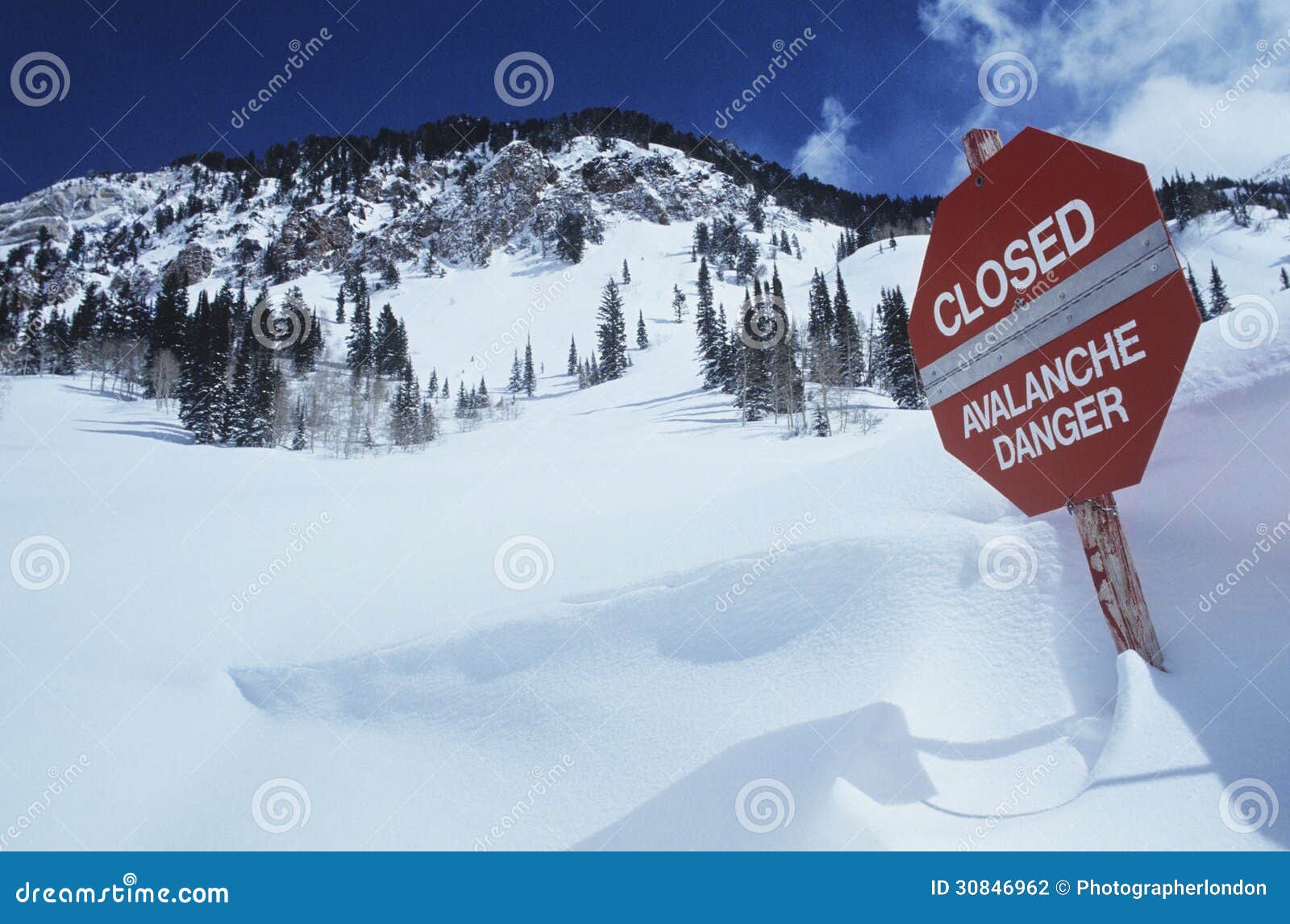 Closed--avalanche Danger Sign in Snow Stock Photo - Image of drift ...