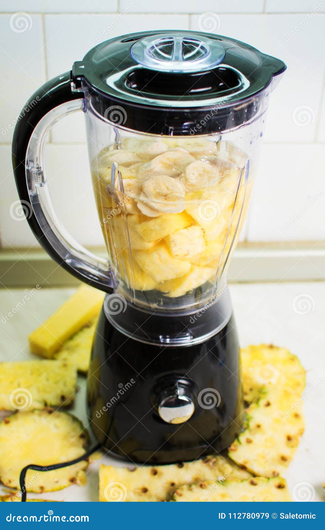 Blender Ready For Making Pineapple Banana Smoothie Stock Image Image Of Organic Ingredient