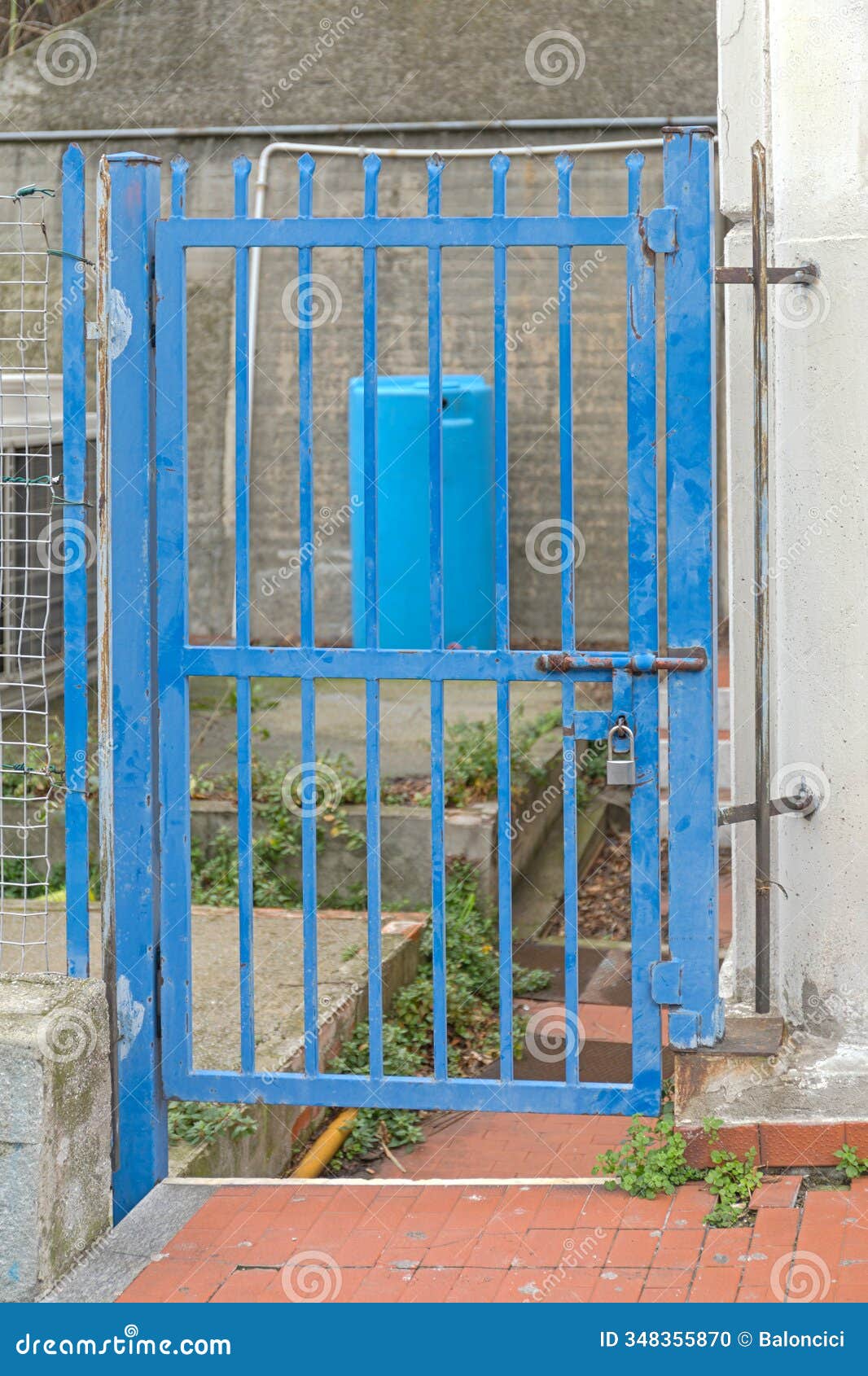 Closed Blue Gate stock photo. Image of exterior, latch - 348355870
