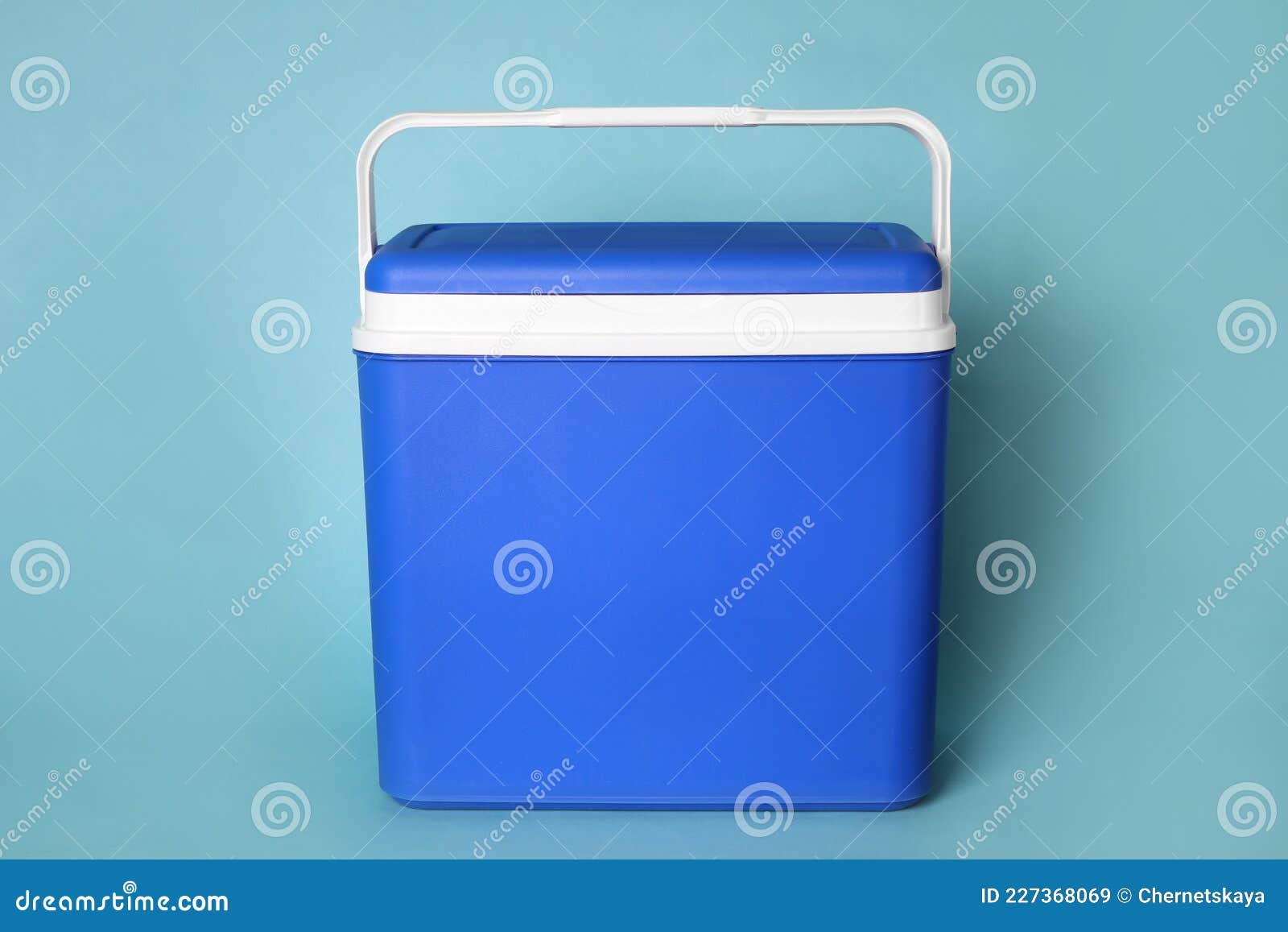 Closed Blue Plastic Cool Box on Turquoise Background Stock Image ...