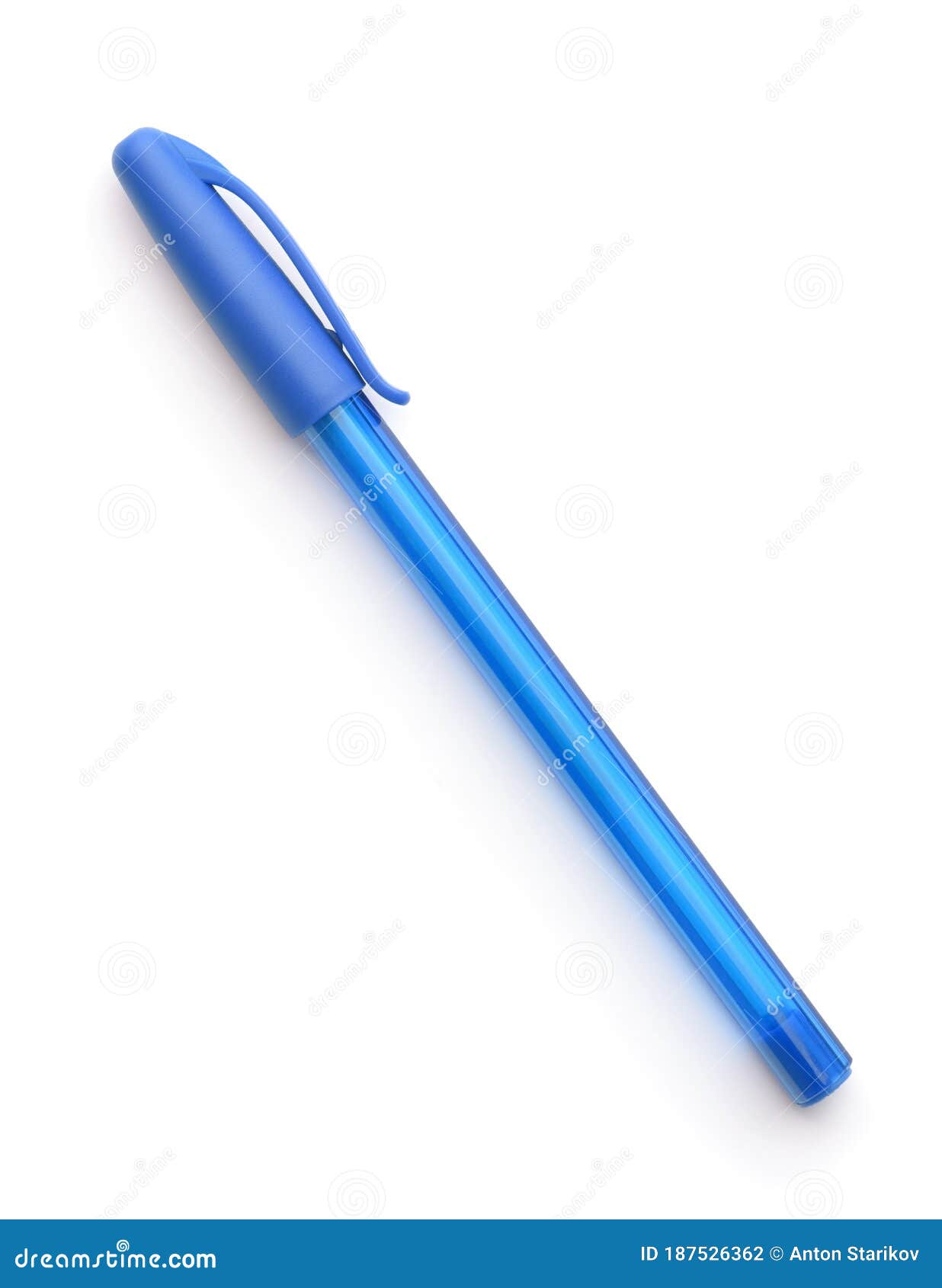 Closed Blue Plastic Disposable Ballpoint Pen Stock Photo - Image of ...