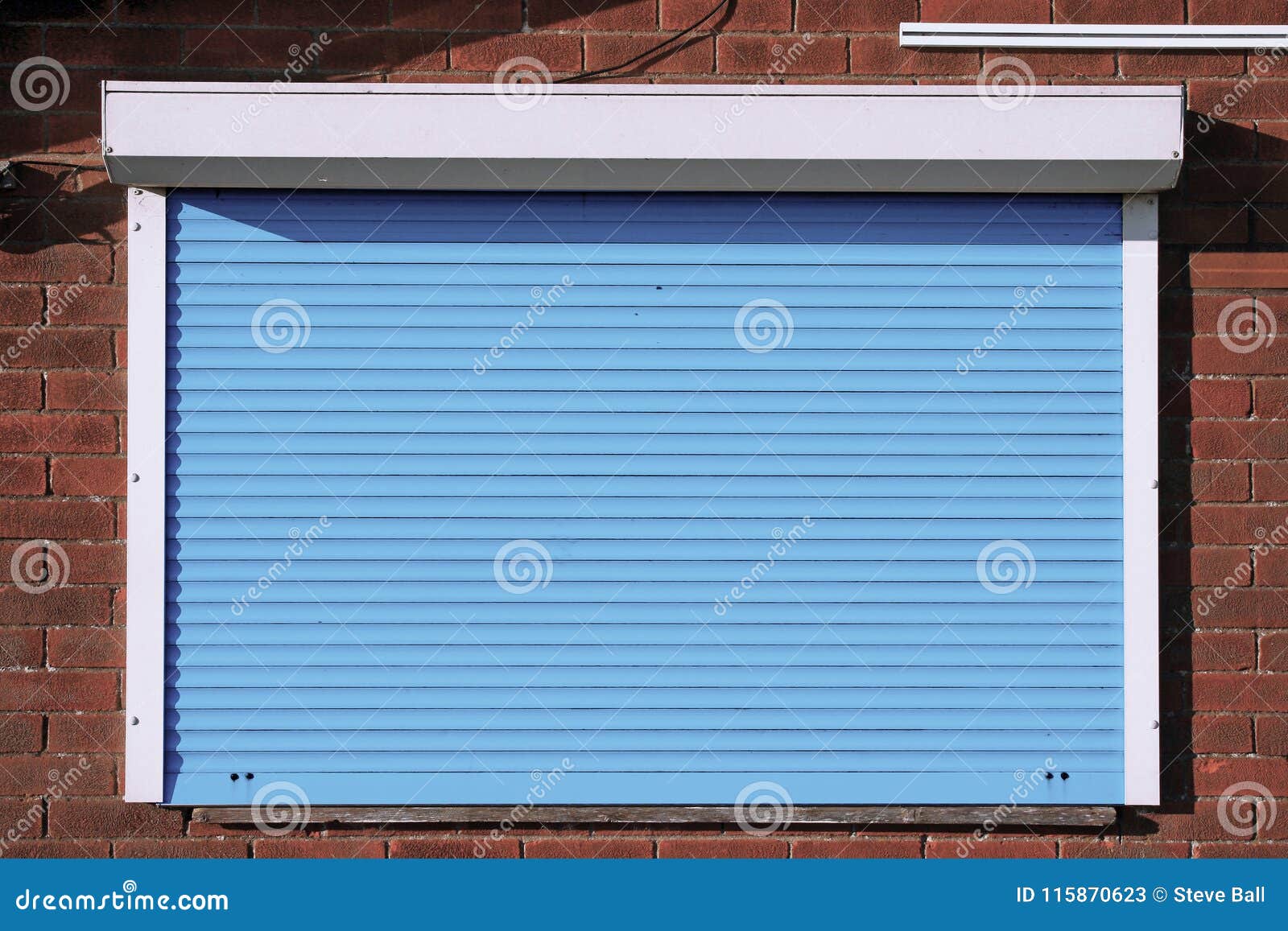 Closed Blue Security Shutters Stock Image - Image of shut, blue: 115870623