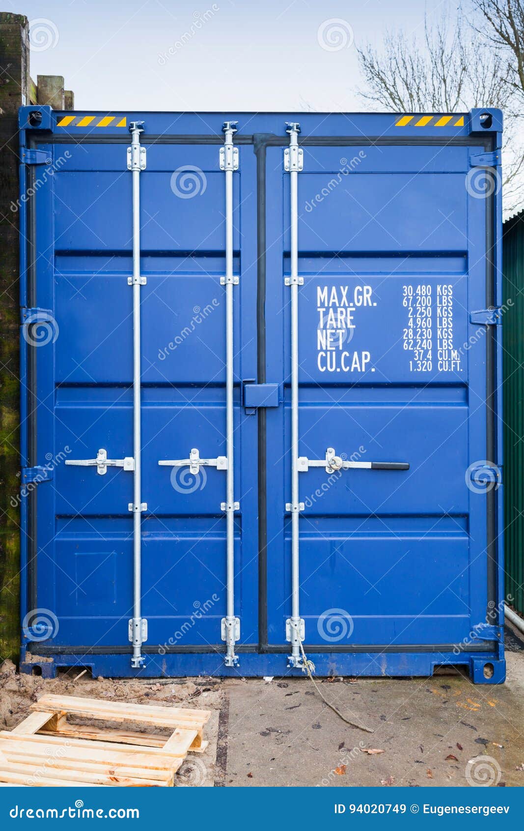 Closed Blue Shipping Cargo Container, Gate Side Stock Image - Image of ...