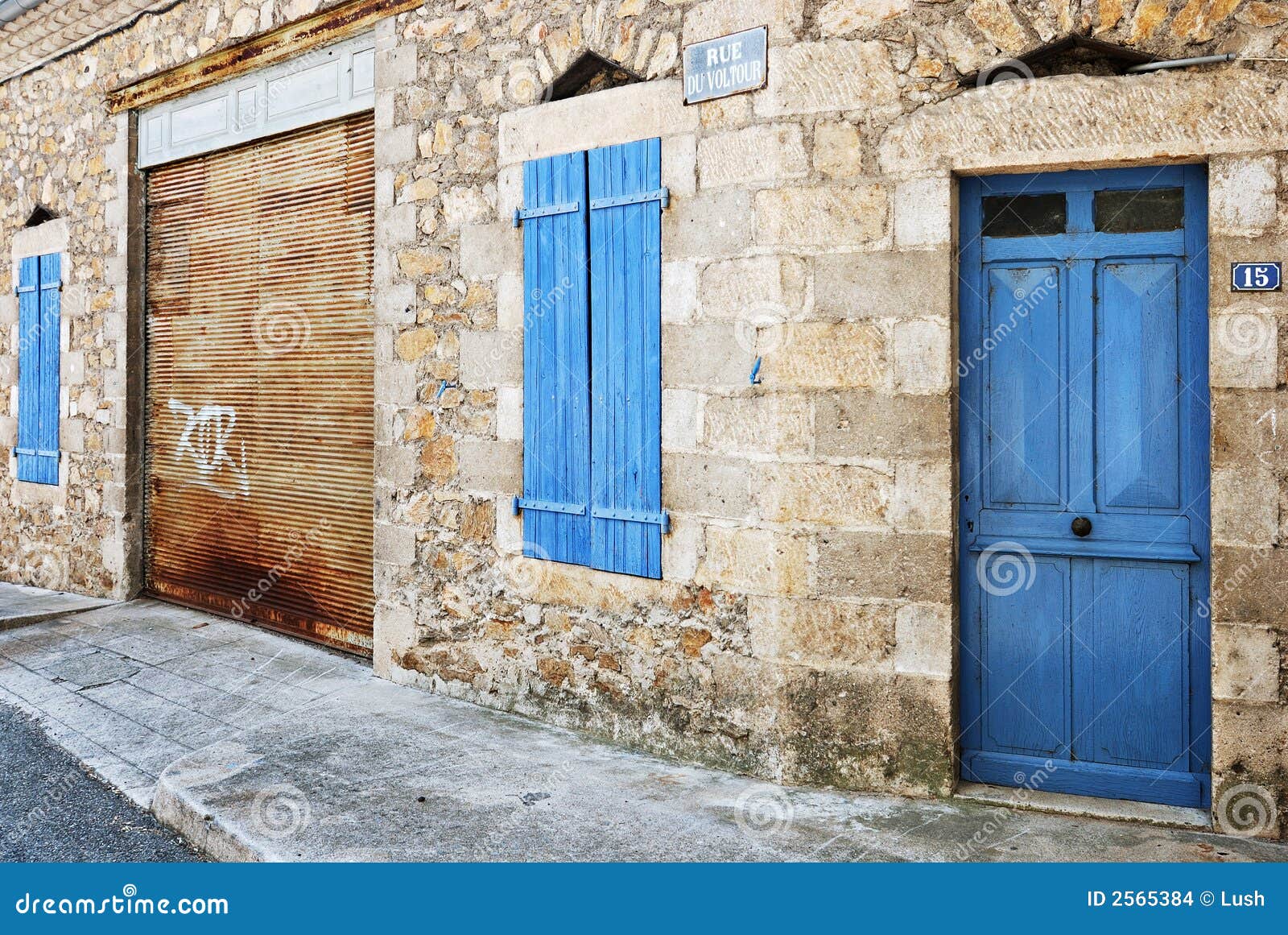 Closed Blue Shutters and Door Stock Photo - Image of granite, windows ...