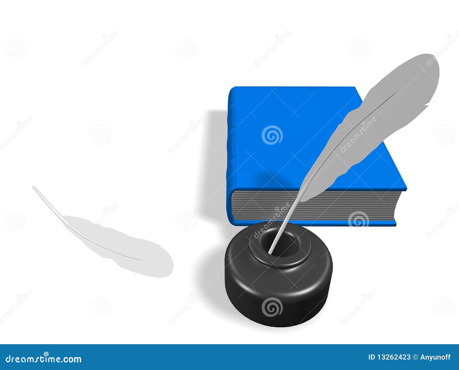 Closed Book with Inkwell and Pen Stock Illustration - Illustration of ...